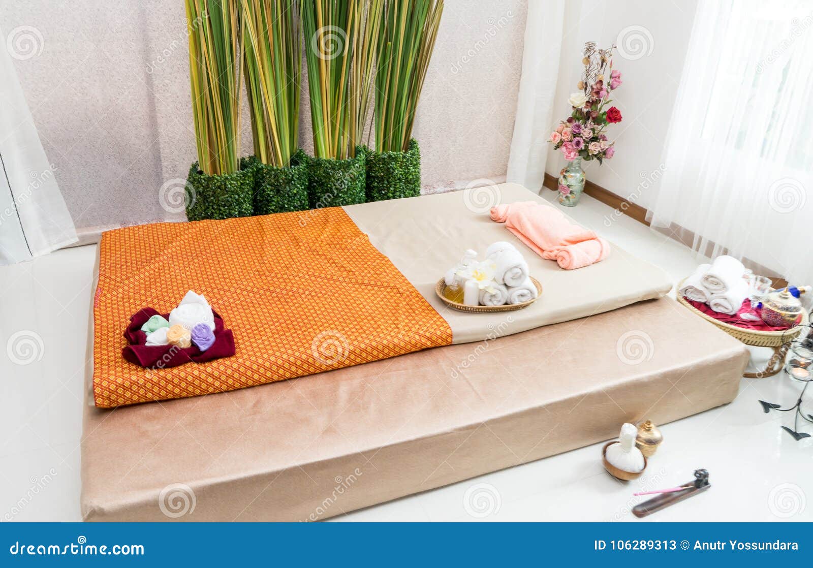 Empty Thai Spa Massage Bed and Equipment Stock Image - Image of therapy ...