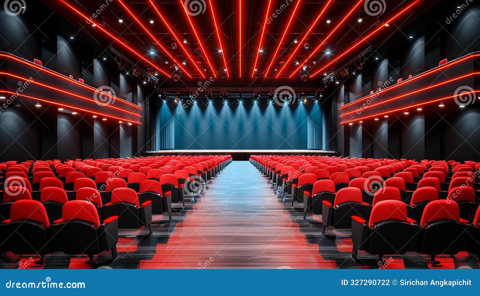 Empty Theater with Red Seats and Stage Stock Illustration ...