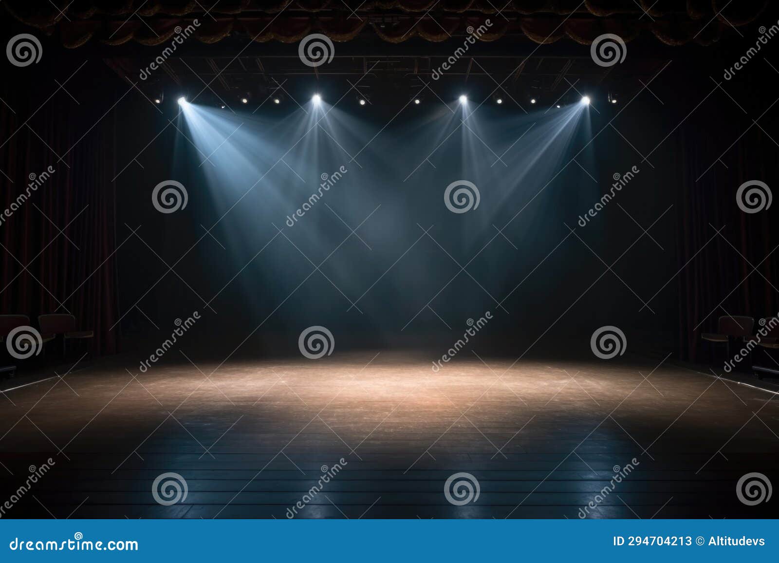 Empty Theater Stage Illuminated by Spotlights Stock Image - Image of ...