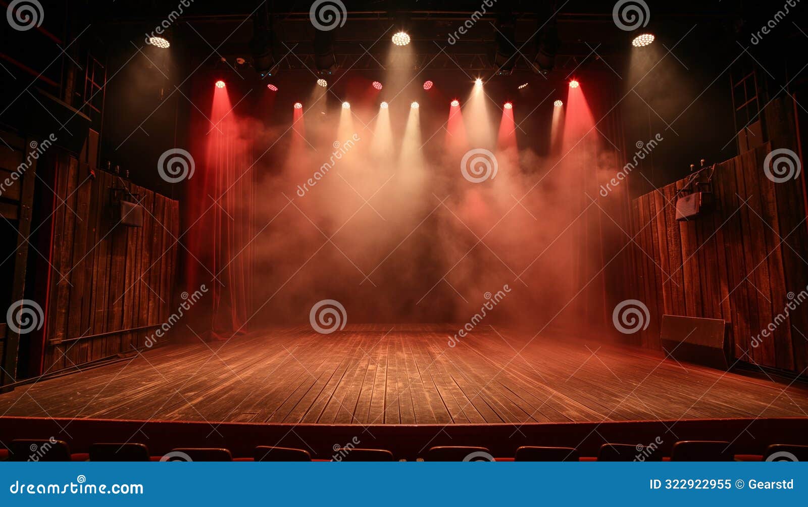 Empty Theater Stage with Red Spotlight and Fog Stock Image - Image of ...