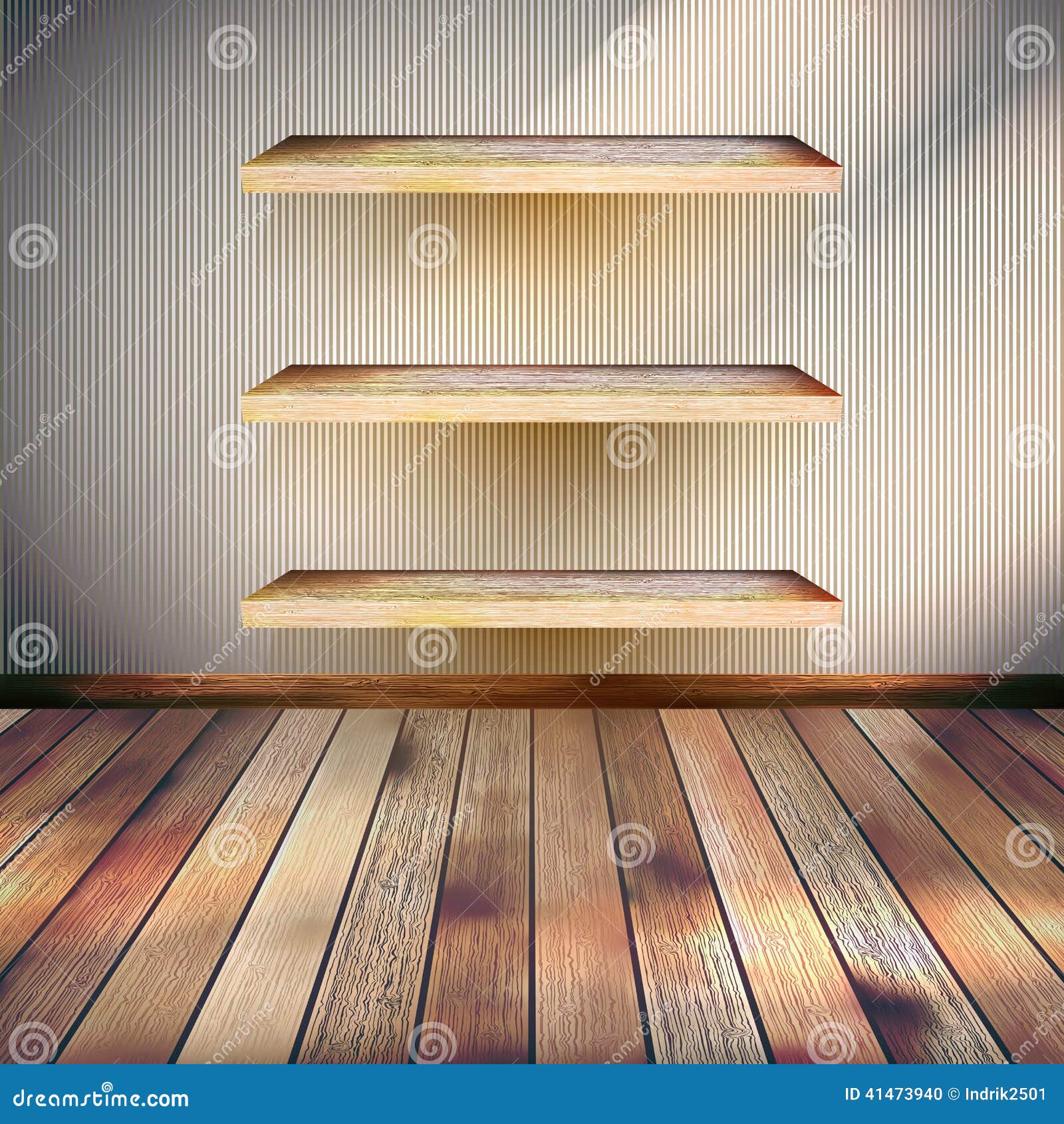 Empty Three Wood Shelf on Wall. EPS 10 Stock Vector - Illustration of ...