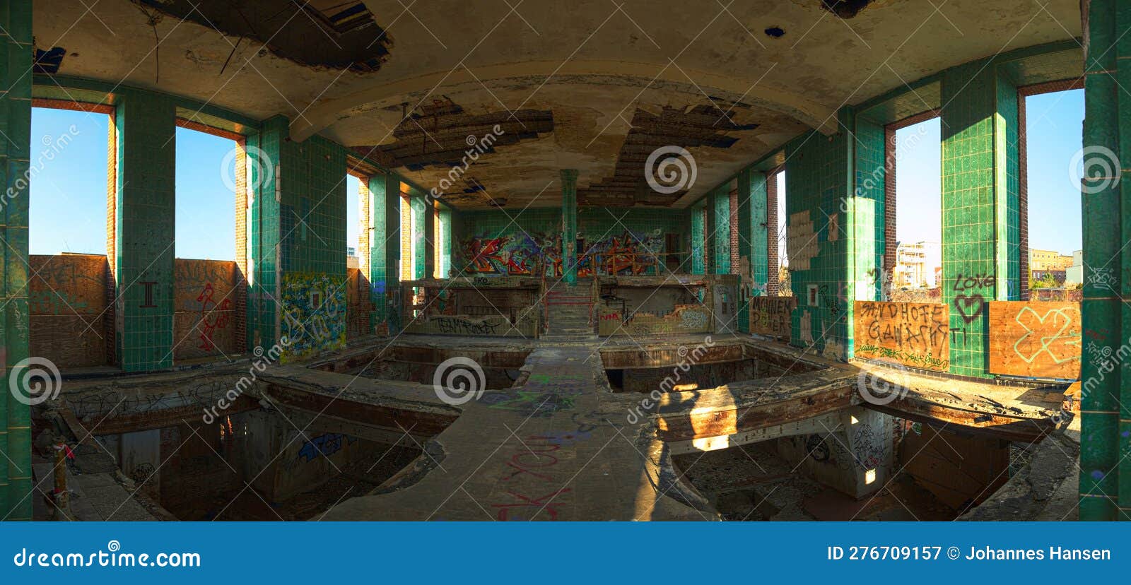 Empty Tiled Hall of a Long Abandoned Brewery in Germany Editorial ...