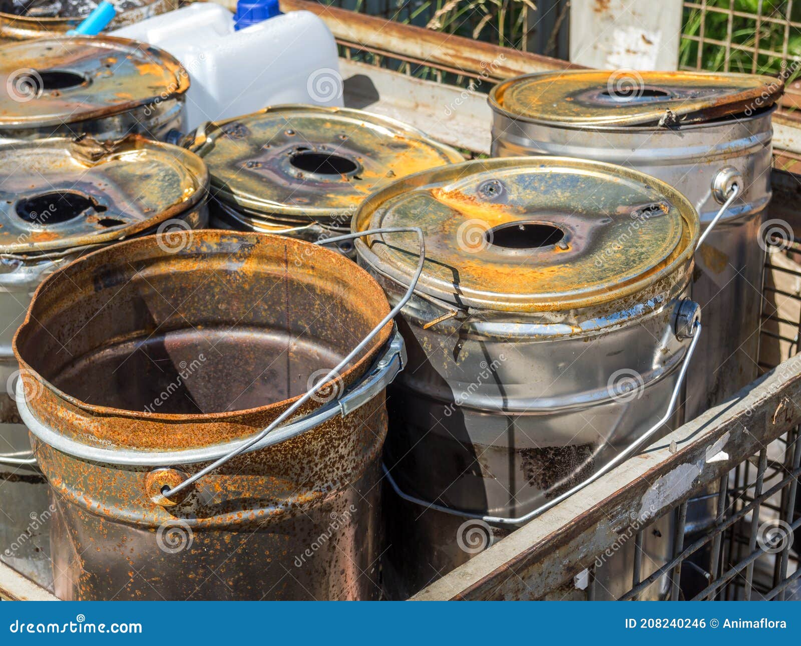Empty Tin Paint Bucket with Rust Stock Photo - Image of purple, white ...
