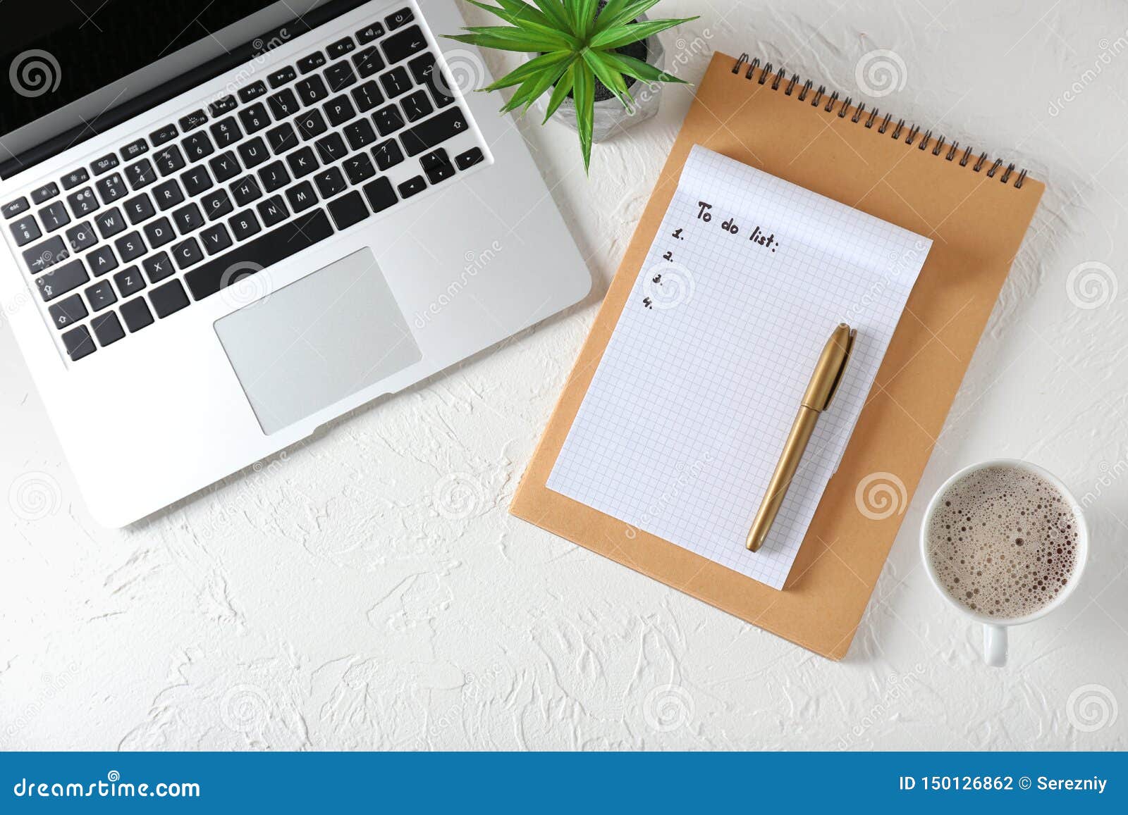 Empty To-do List, Laptop and Cup of Coffee on White Background Stock ...