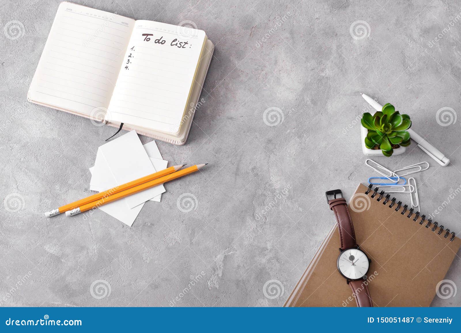 Empty To-do List with Stationery on Grey Background Stock Image - Image ...