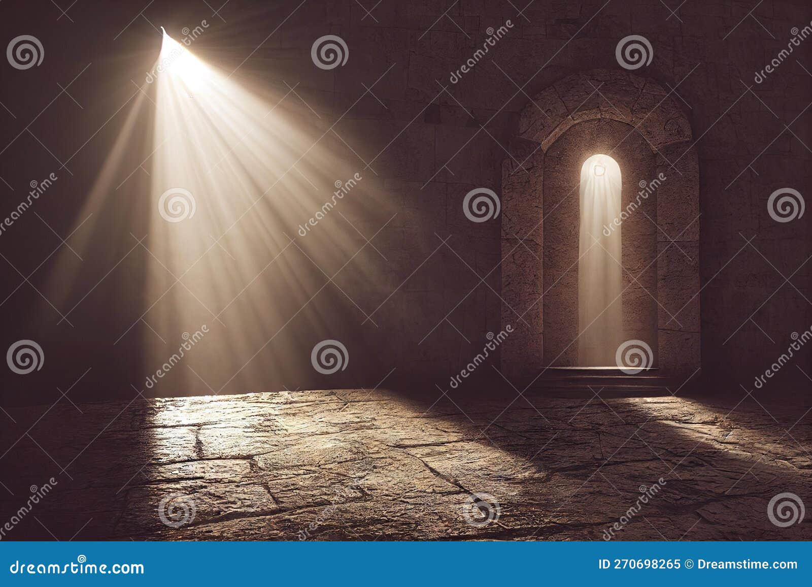 Empty Tomb in Abandoned Stone Crypt with Arched Doors. Stock ...