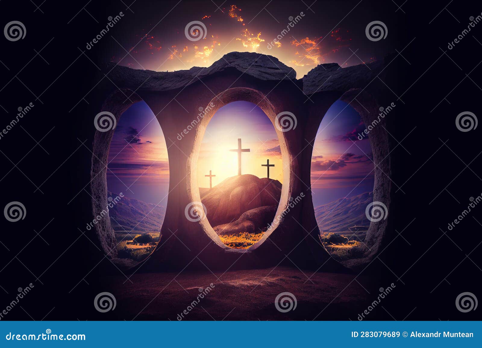 Empty Tomb with Three Crosses. Stock Illustration - Illustration of ...