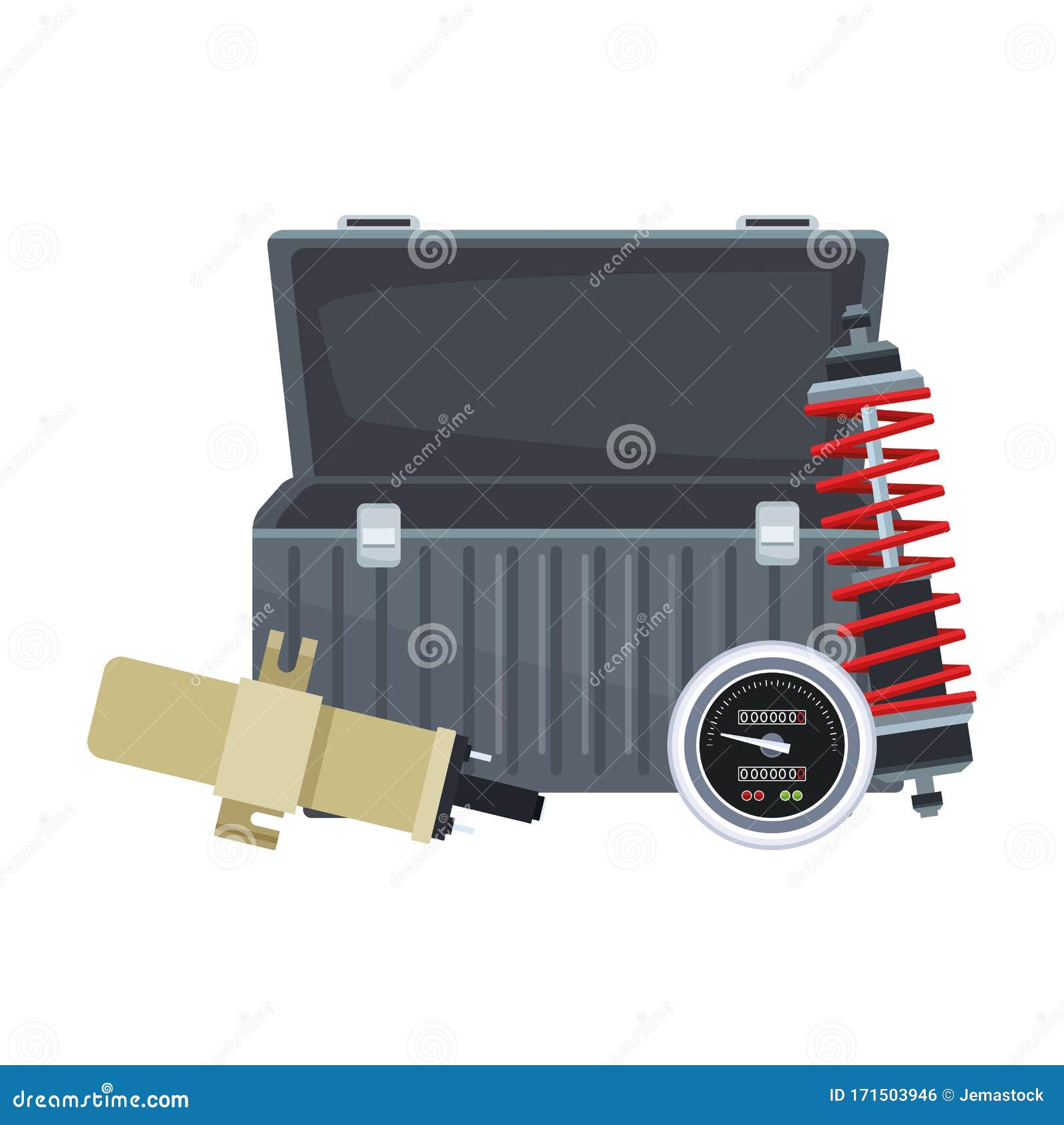 Empty Tools Box and Car Parts, Colorful Design Stock Vector ...
