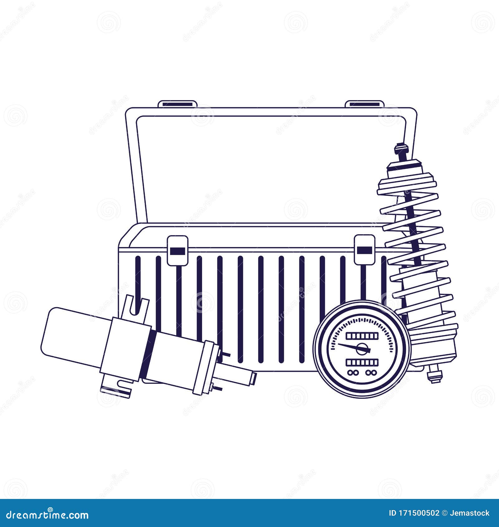 Empty Tools Box and Car Parts, Flat Design Stock Vector - Illustration ...