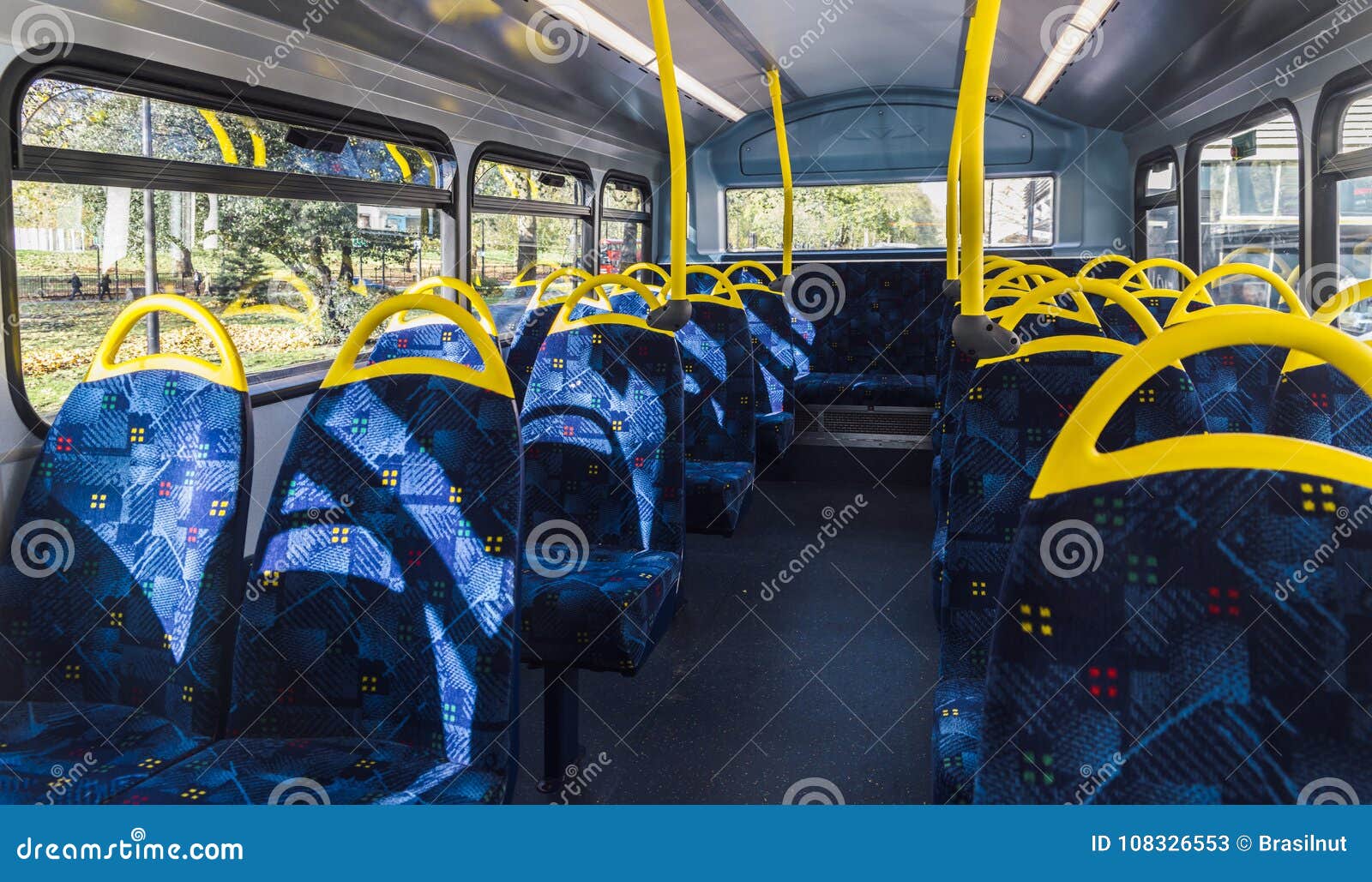 Empty Top Floor of a London Double-decker Bus Stock Image - Image of ...