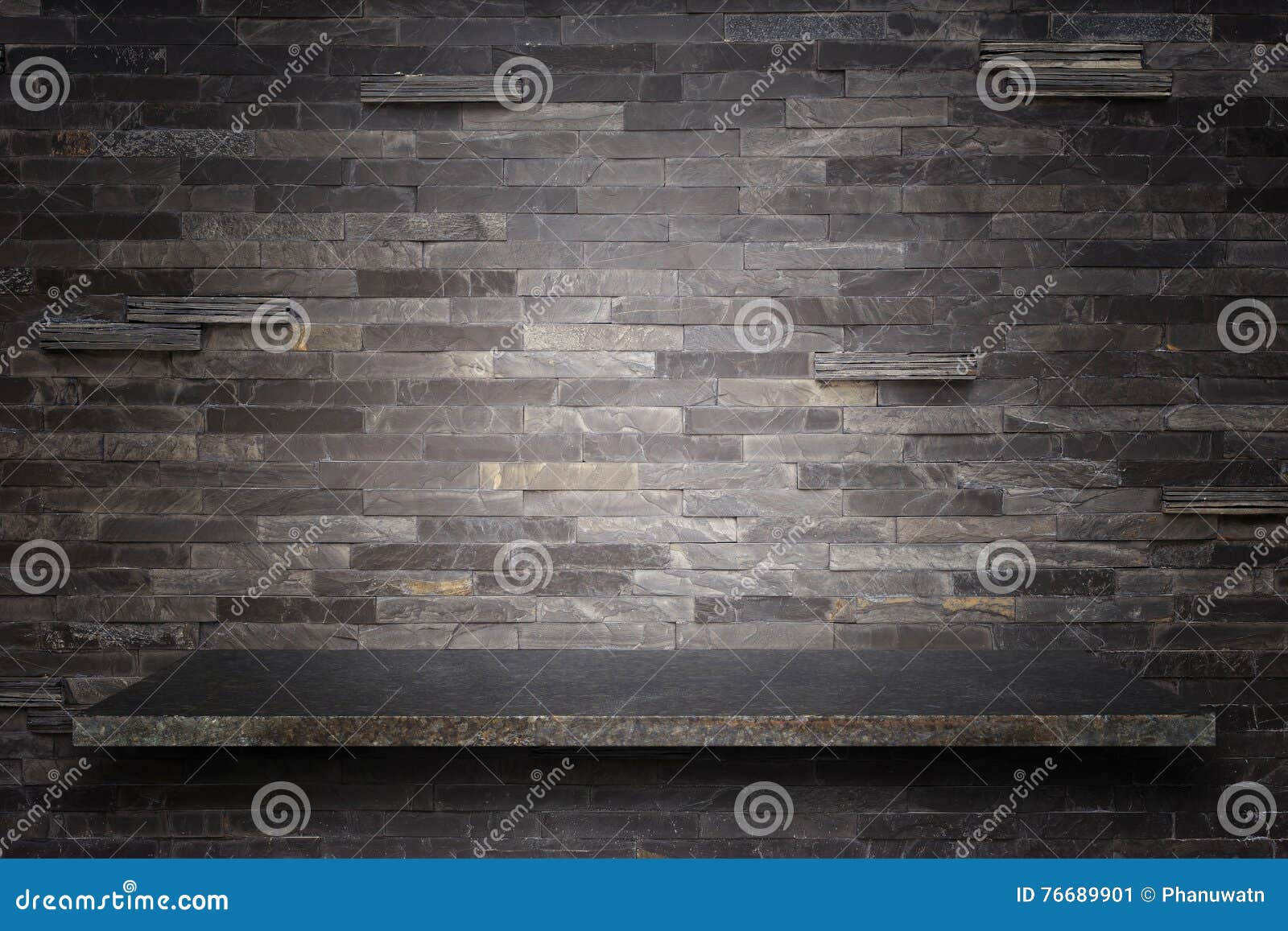 Empty Top of Natural Stone Shelves and Stone Wall Background Stock ...