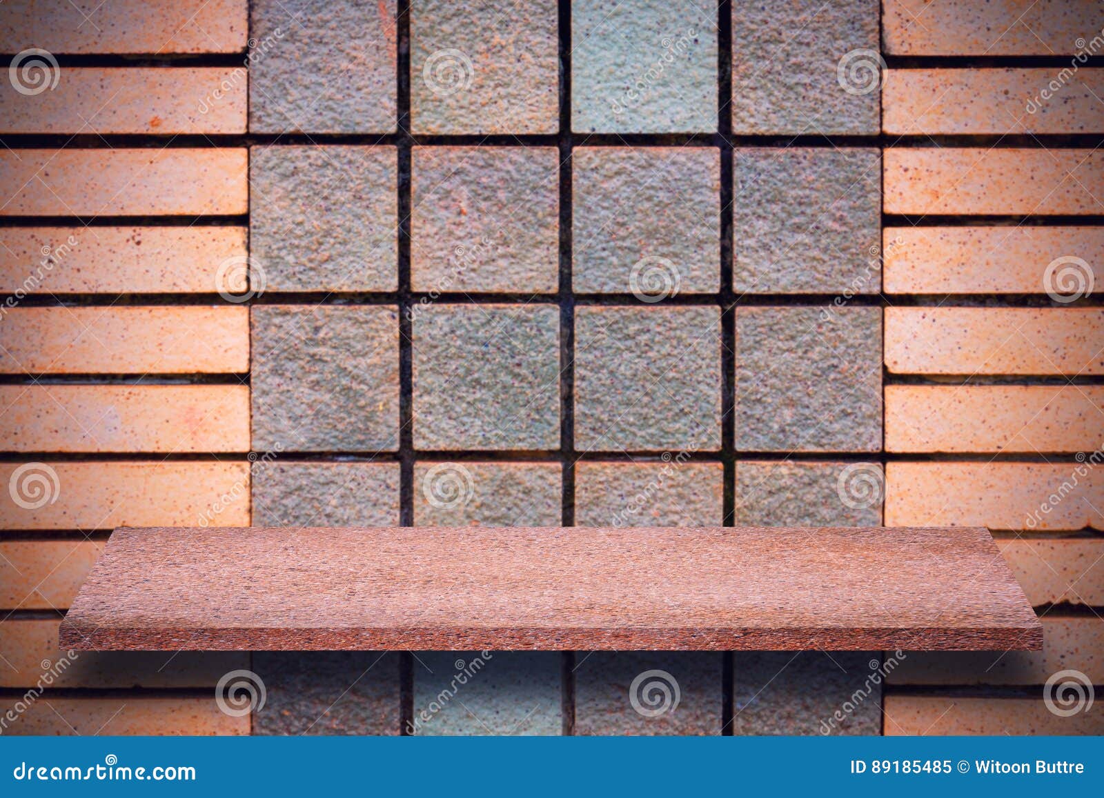 Empty Top of Natural Stone Shelves and Stone Wall Background. Stock ...