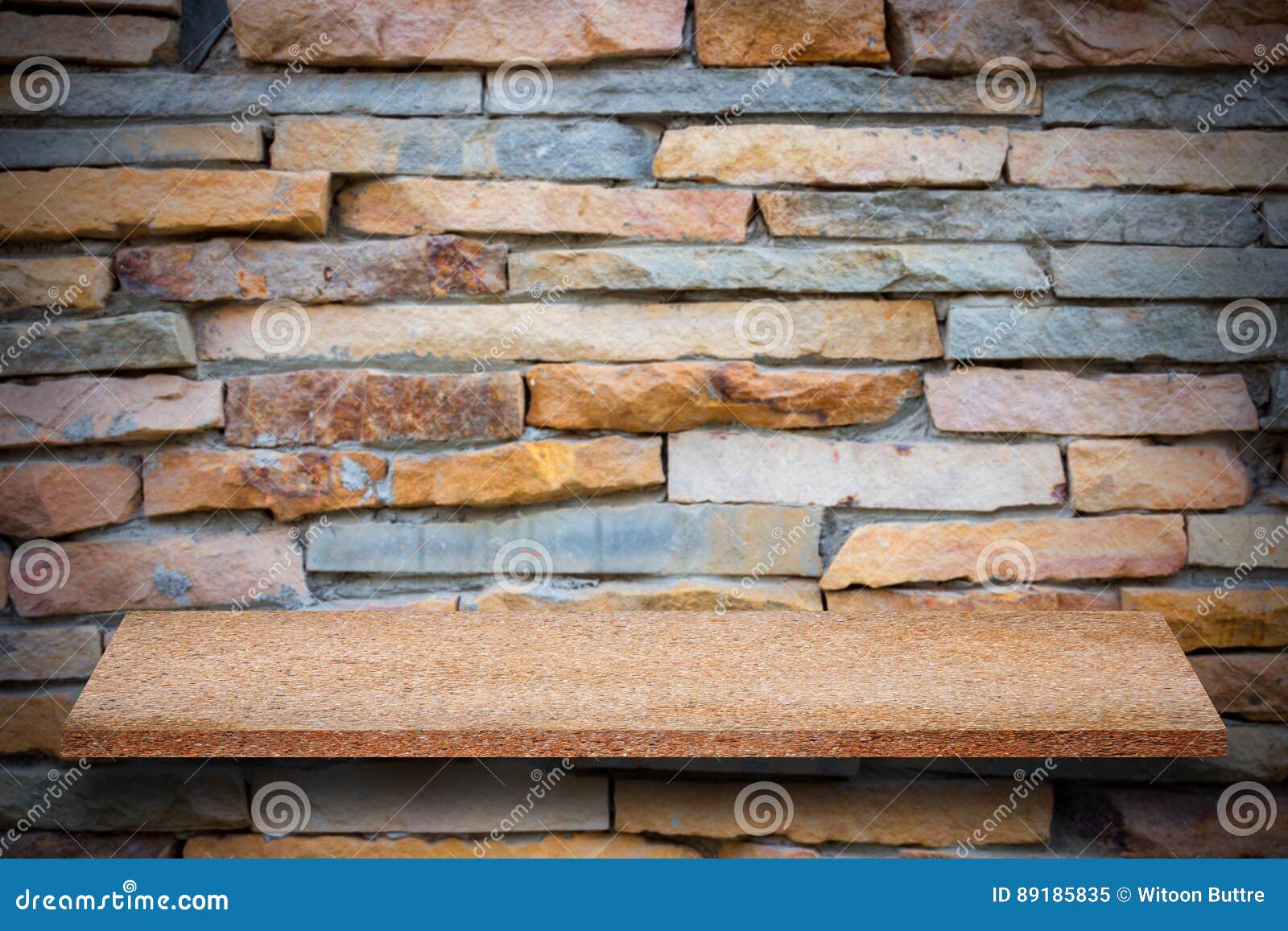 Empty Top of Natural Stone Shelves and Stone Wall Background. Stock ...