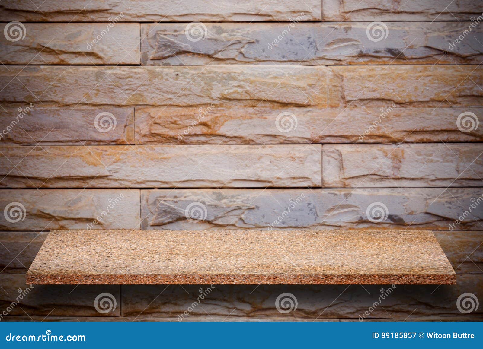 Empty Top of Natural Stone Shelves and Stone Wall Background. Stock ...