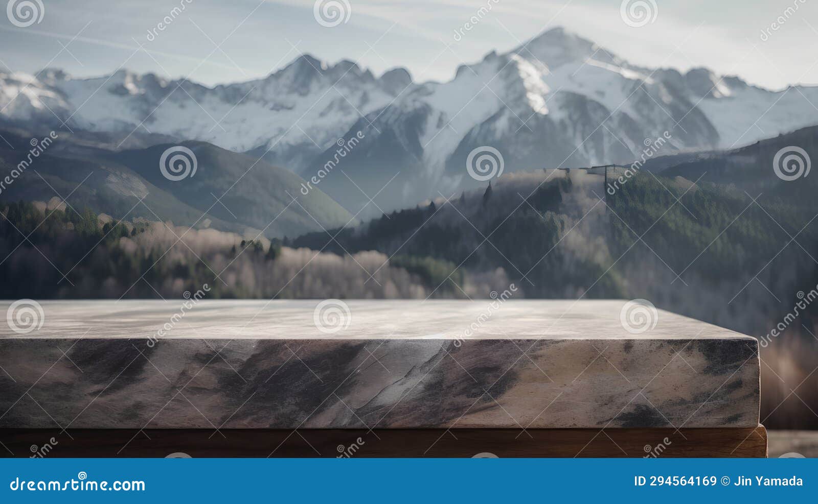 Empty Top of Natural Stone Table with Mountain Background. for Product ...