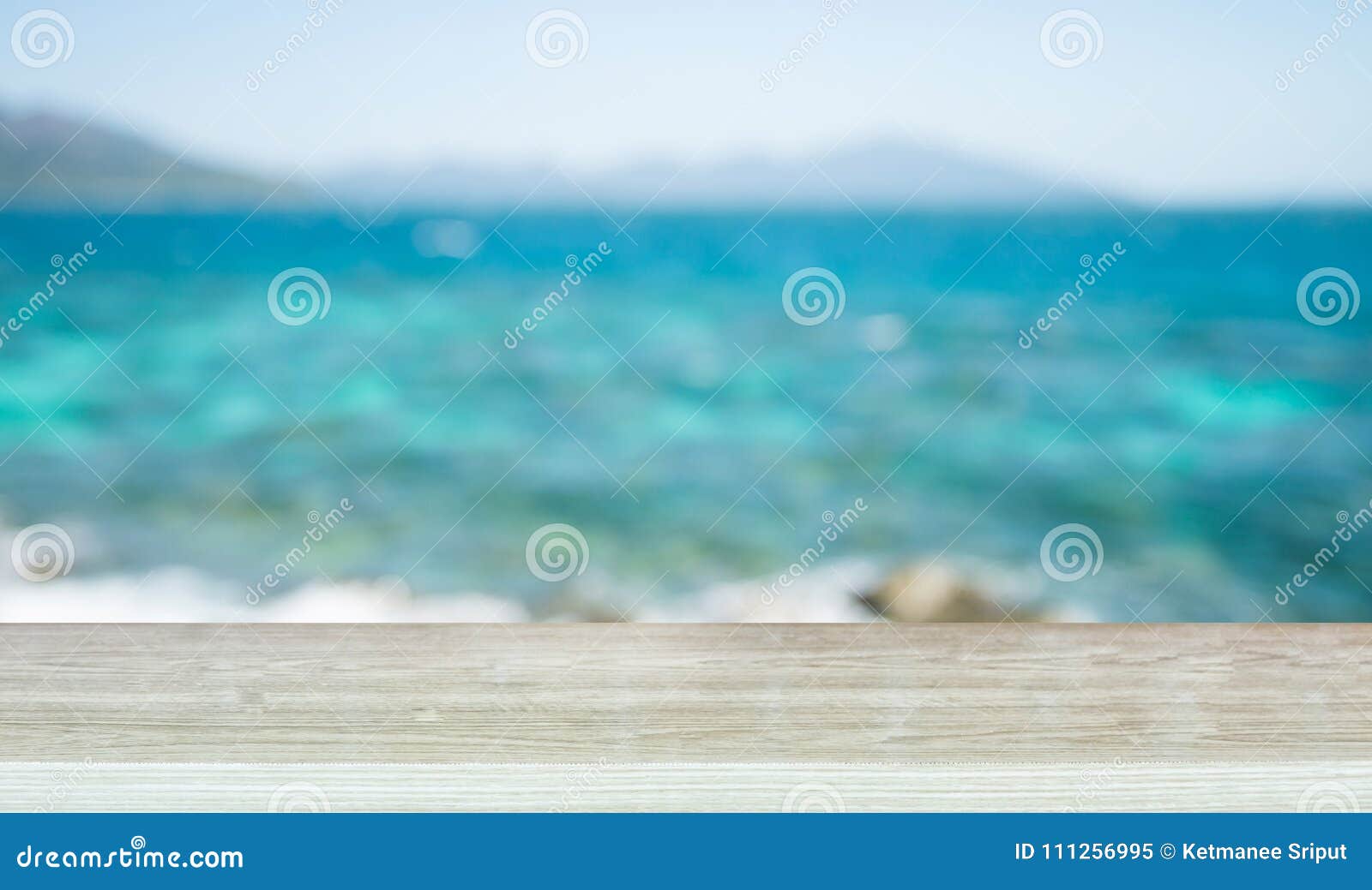 Empty Top of Wooden Table and Beach View Stock Image - Image of luxury ...