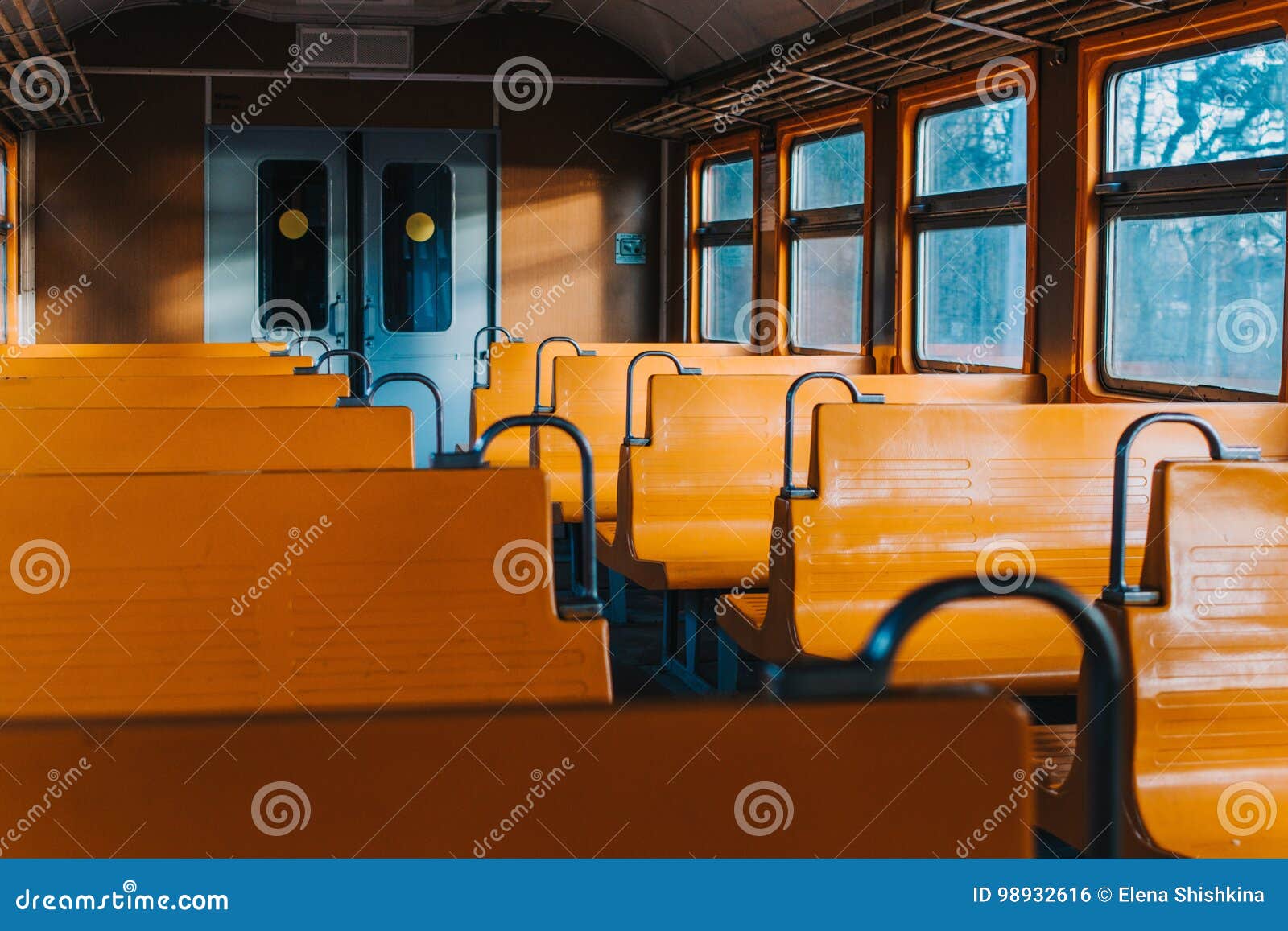 Empty Train Car without Passengers at Sunset Stock Photo - Image of ...