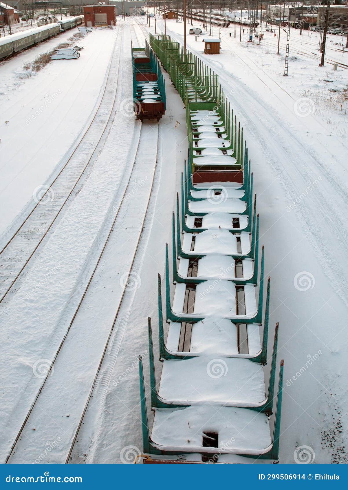 Empty Train Cargo Wagons in Snow Stock Photo - Image of track, vehicle ...