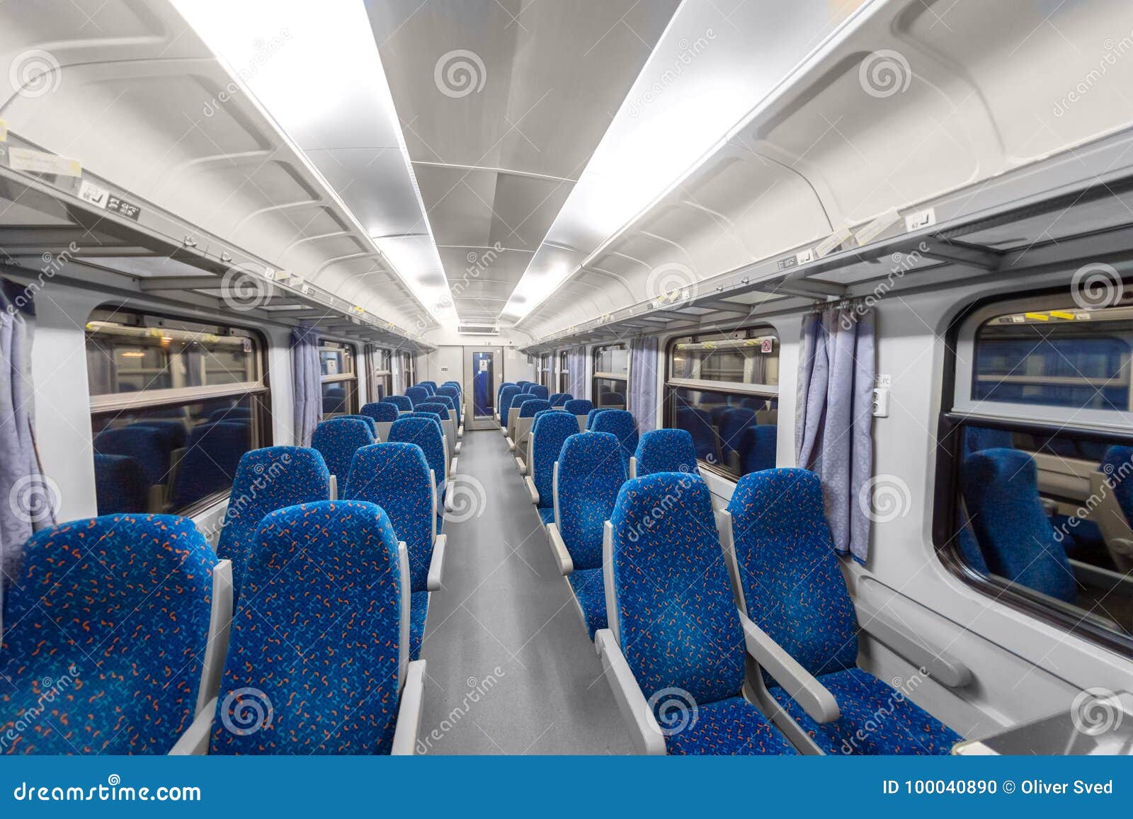 Empty Train Interior with Blue Chairs Stock Photo - Image of metro ...