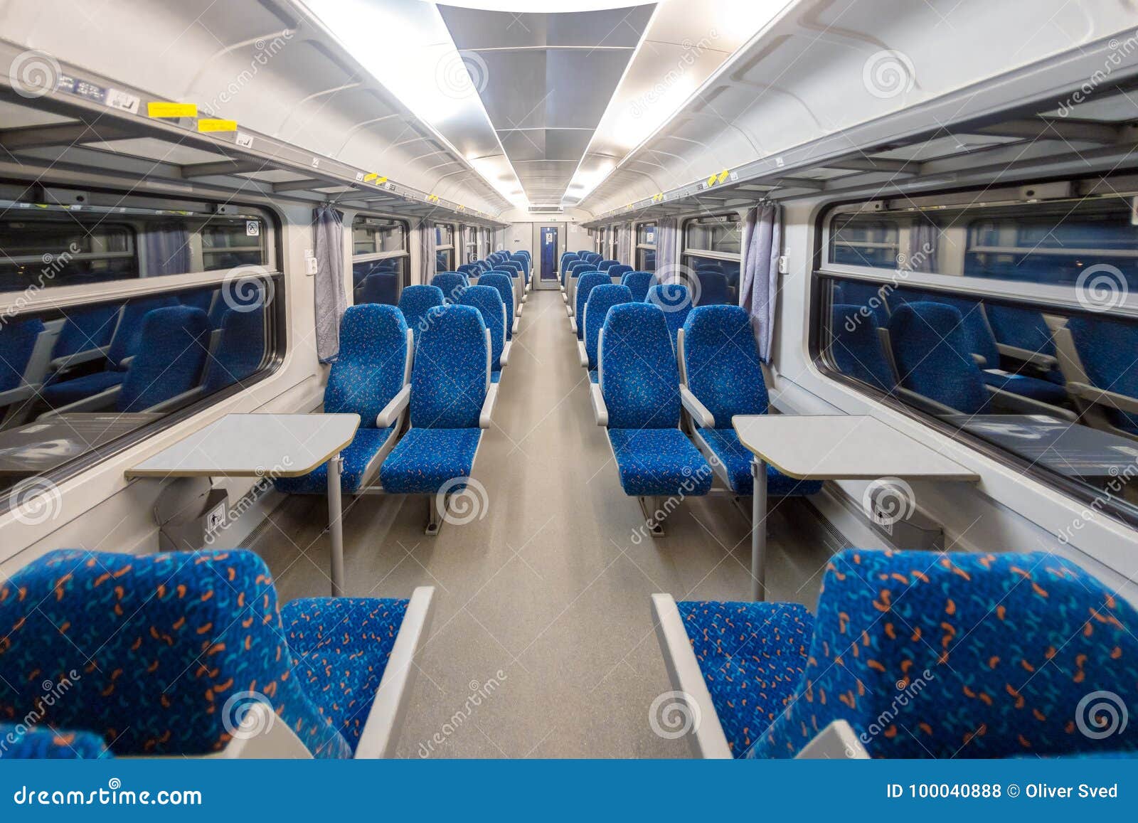 Empty Train Interior with Blue Chairs Stock Photo - Image of class ...