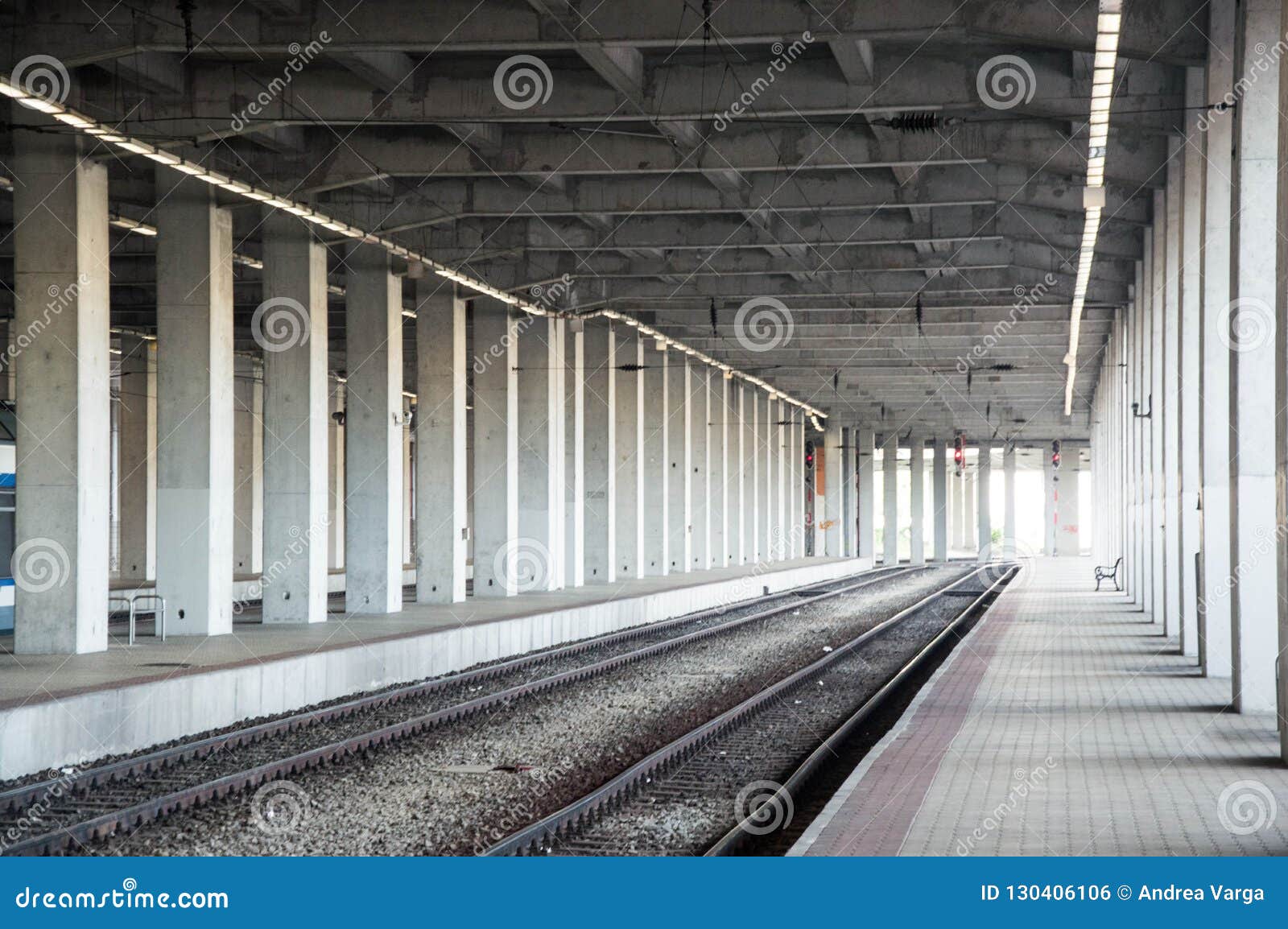 Empty Train Station from with Massive Concrete Columns Stock Photo ...