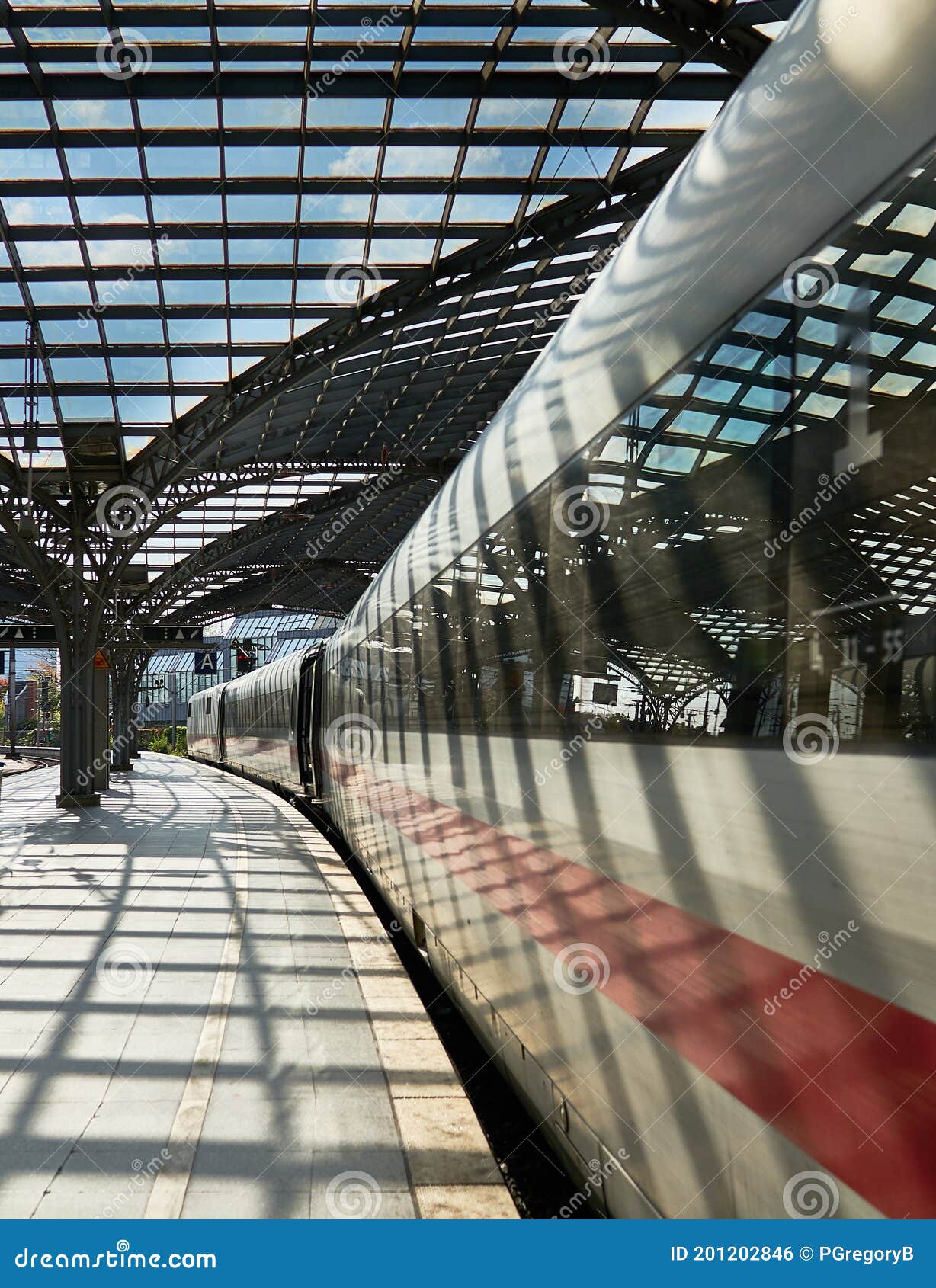 High Speed ICE Train in Station with Geometric Shadows from Modern ...