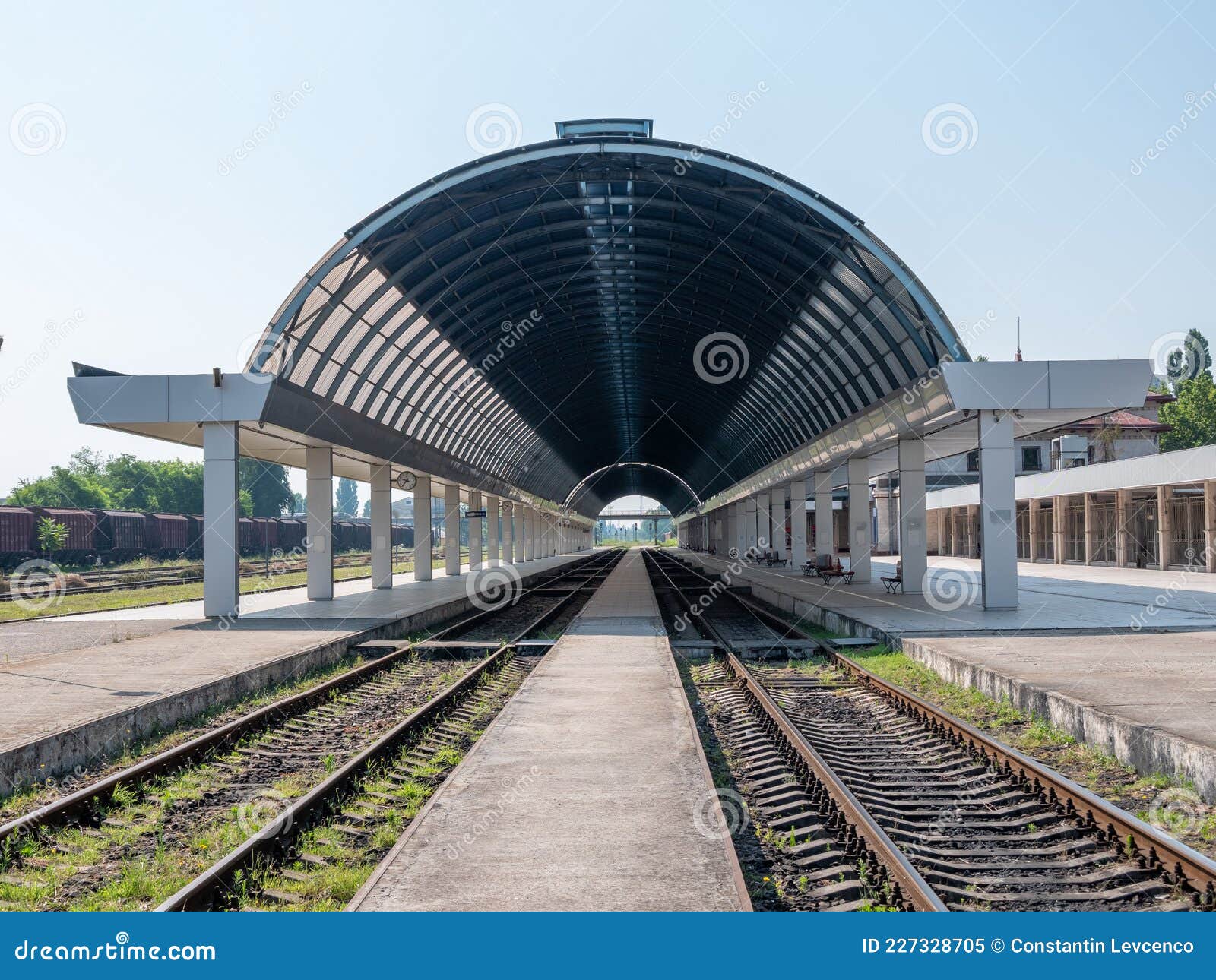 Empty Train Station. a Platform Under a Glass Roof Stock Image - Image ...