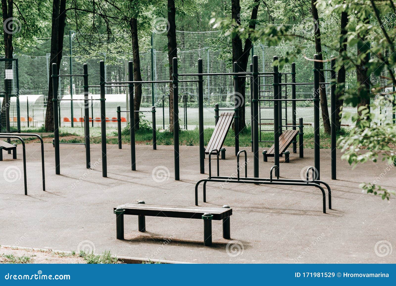 An Empty Training Ground Workout on the Street, Horizontal Bars and ...