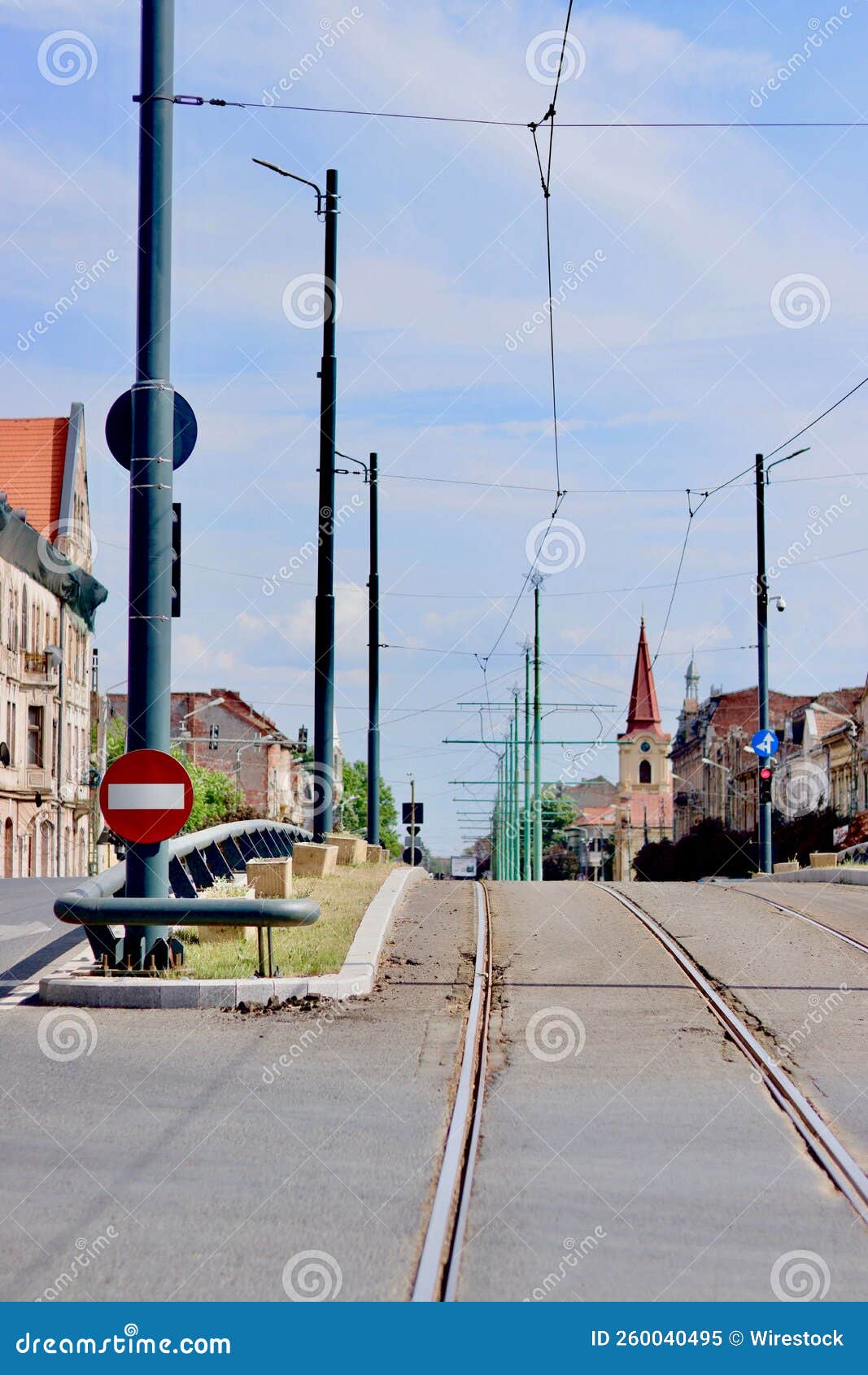 Empty Tram Road with the Timisoara Cityscape View Background, Romania ...