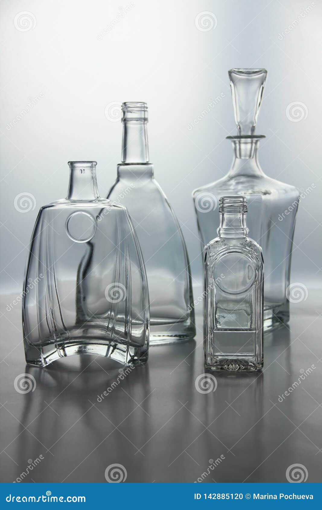 Empty Transparent Glass Bottles Forms Stock Photo - Image of beverage ...
