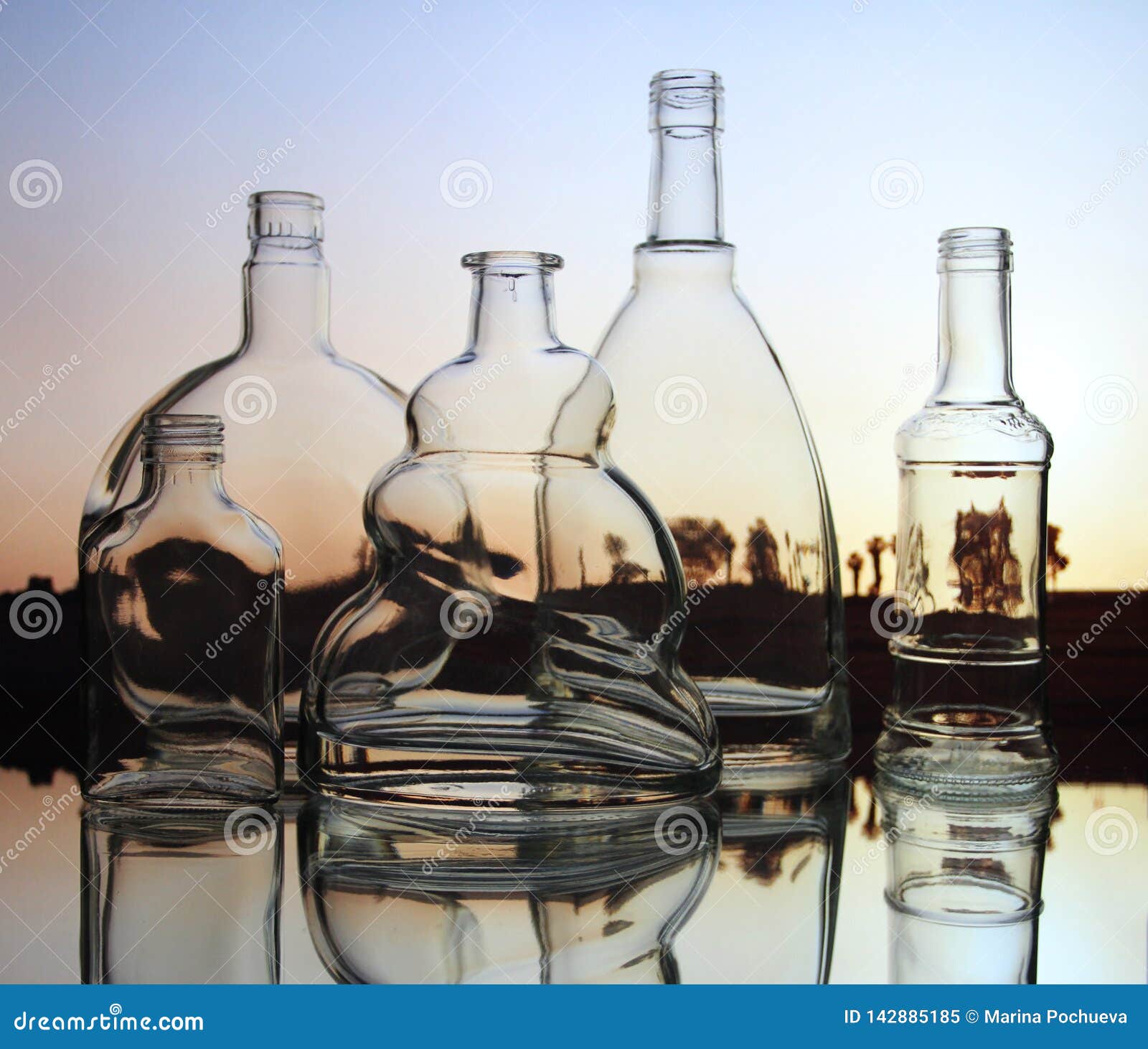 Empty Transparent Glass Bottles Forms Stock Image - Image of glassware ...