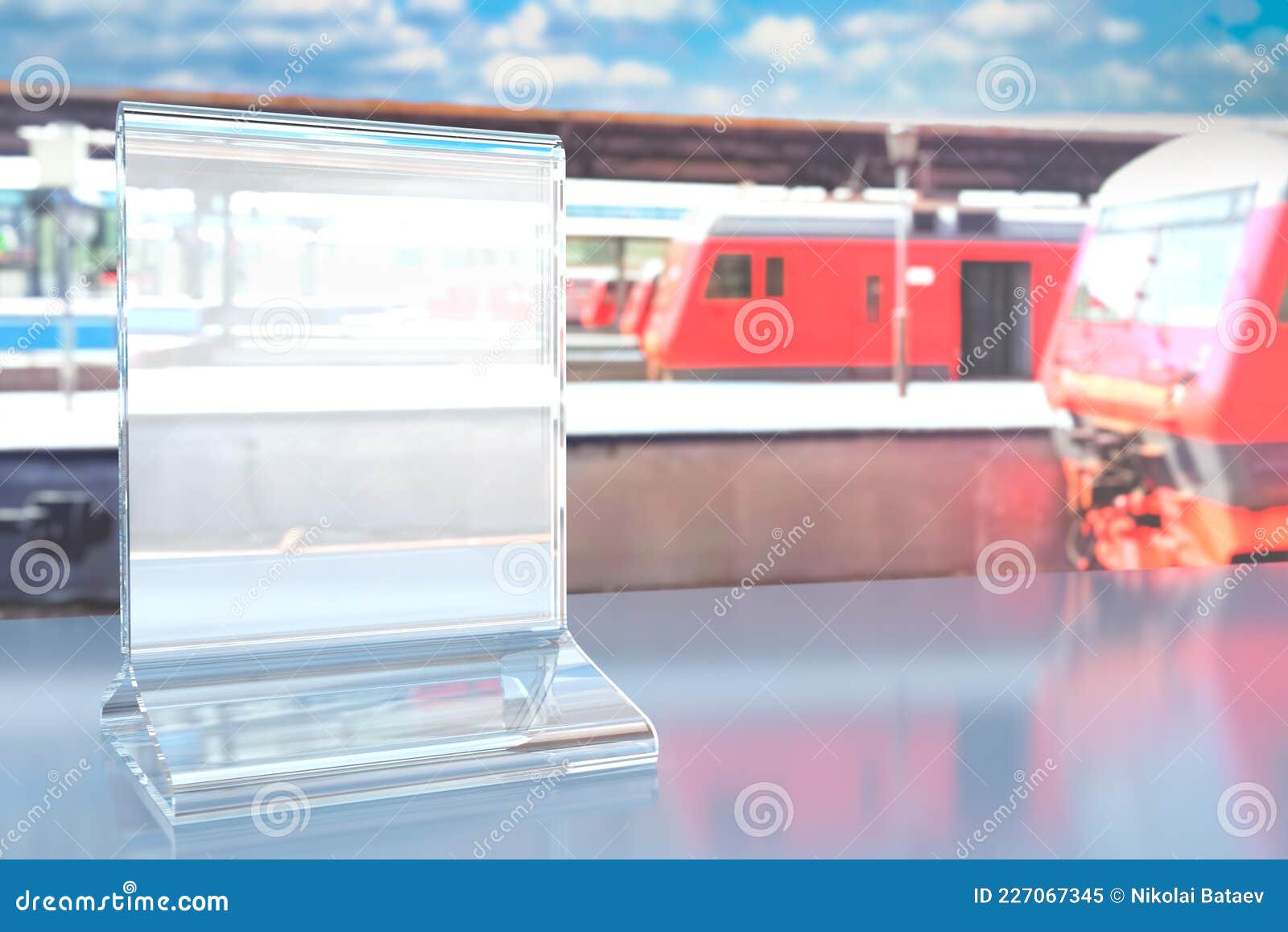Empty Transparent Table Sign on the Background of Trains Stock Image ...