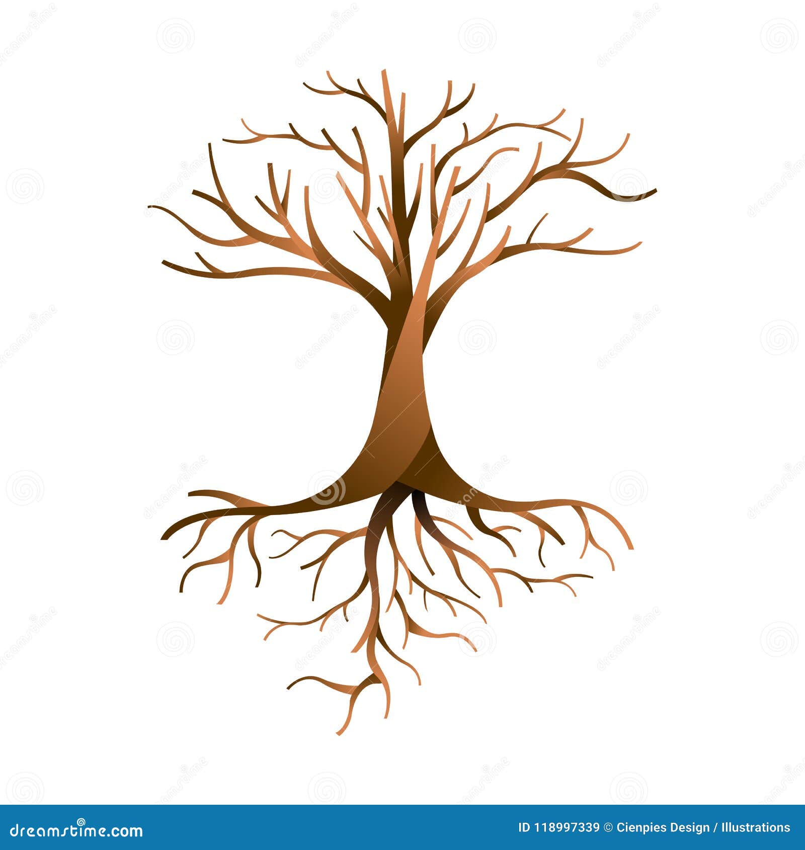 Empty Tree Isolated with Branches and Roots Stock Vector - Illustration ...
