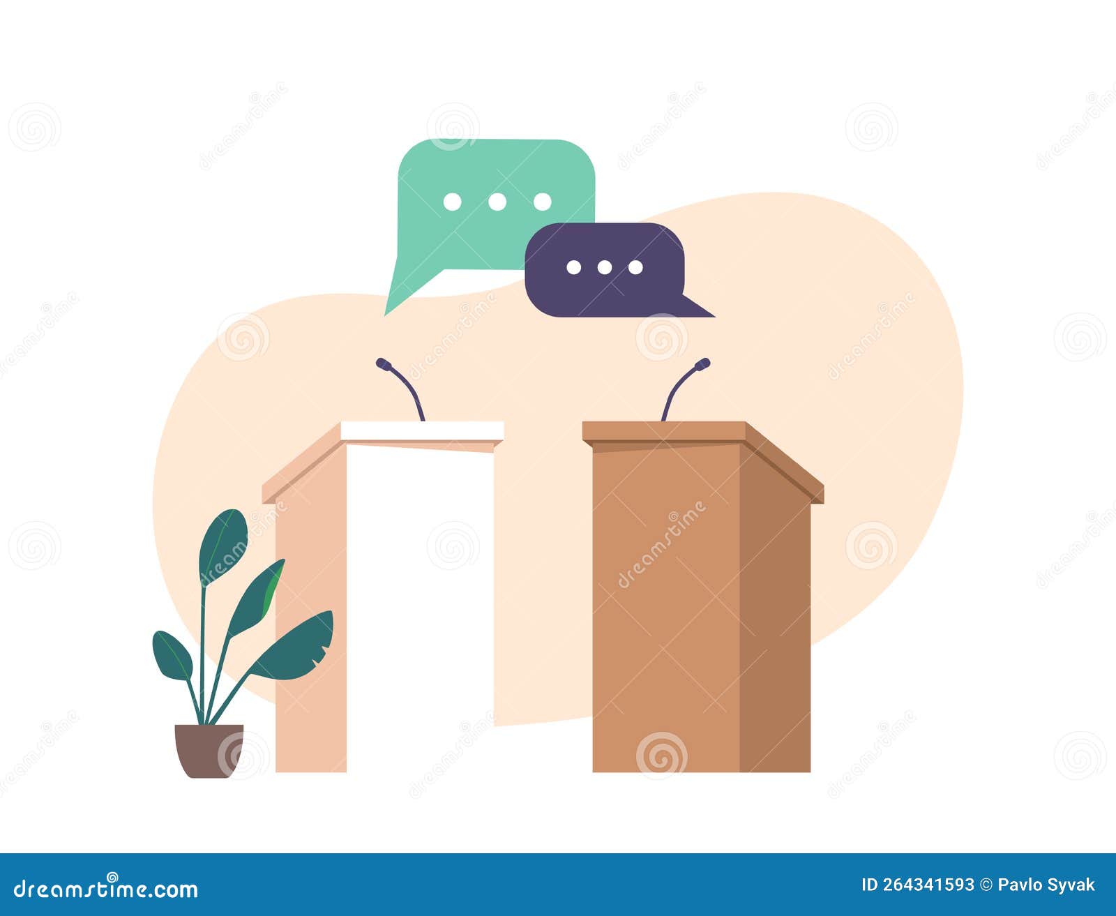 Empty Tribunes with Microphones and Speech Bubbles Isolated on White ... Empty Tribunes with Microphones and Speech Bubbles Isolated on White ...