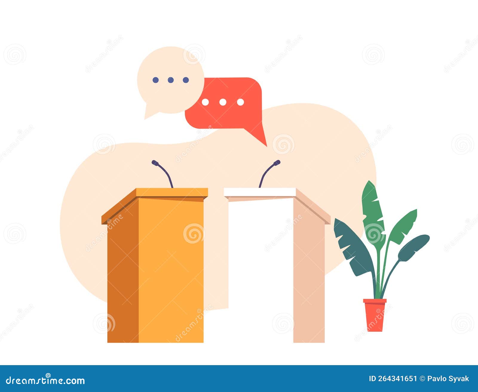 Empty Tribunes with Microphones and Speech Bubbles Isolated on White ... Empty Tribunes with Microphones and Speech Bubbles Isolated on White ...
