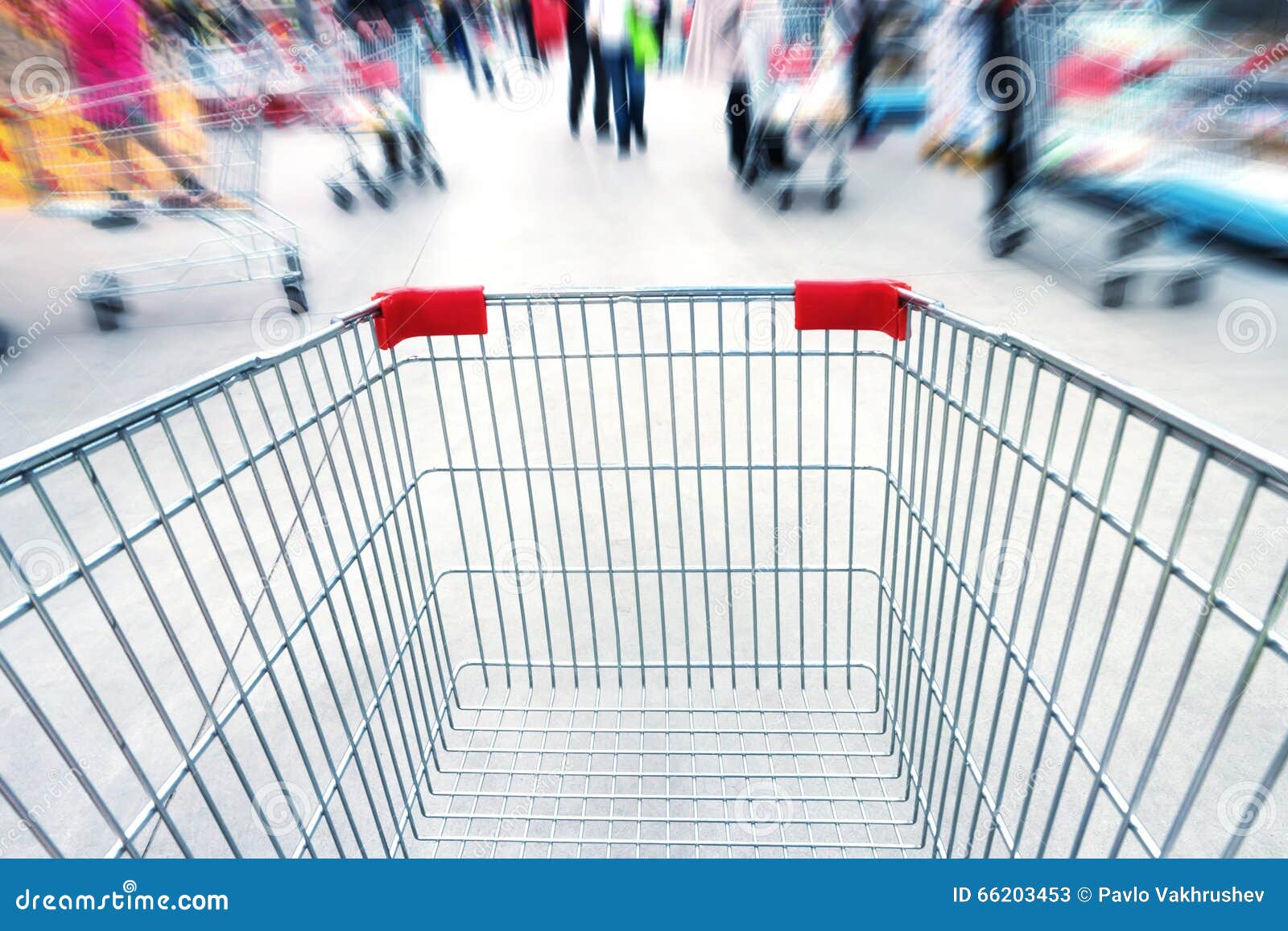 Empty Trolley in Supermarket Stock Image - Image of blue, background ...