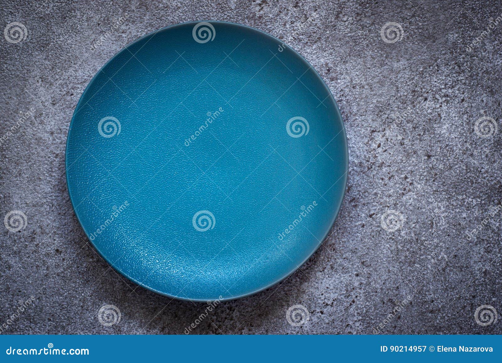 Empty Turquoise Ceramic Plate on a Concrete Background. Top View Stock ...