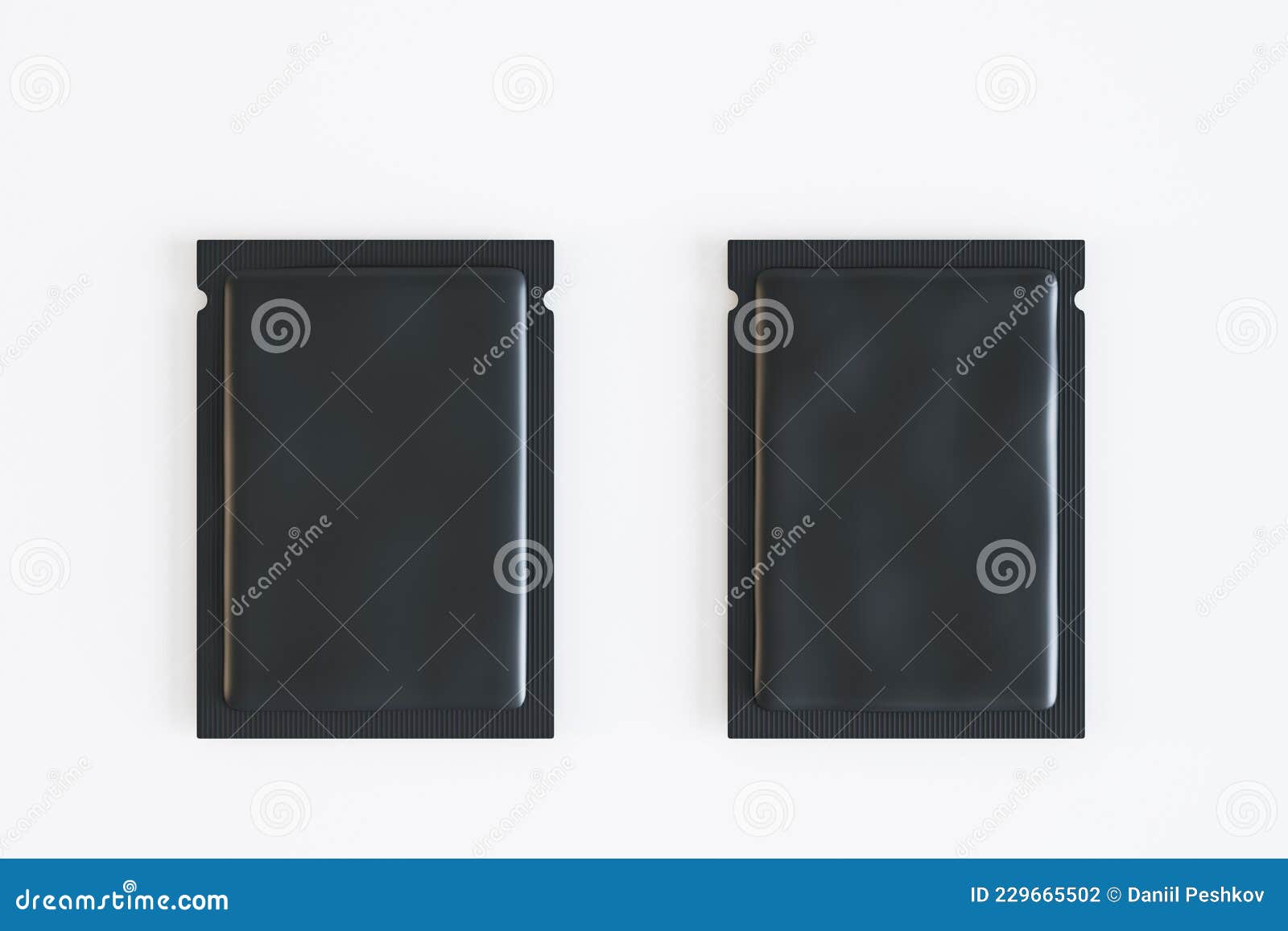 Empty Two Black Product Packets on White Background. 3D Rendering Stock ...