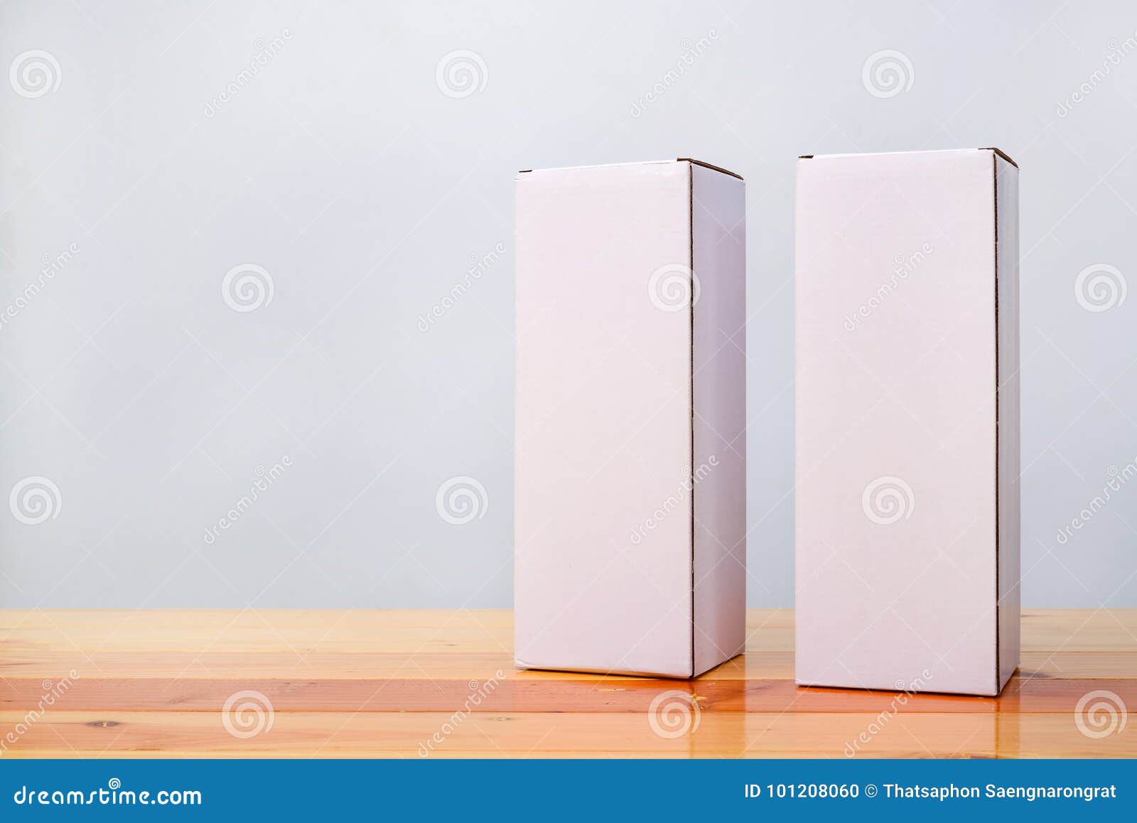 Empty Two Package White Cardboard Box for Long Items on Wooden T Stock ...