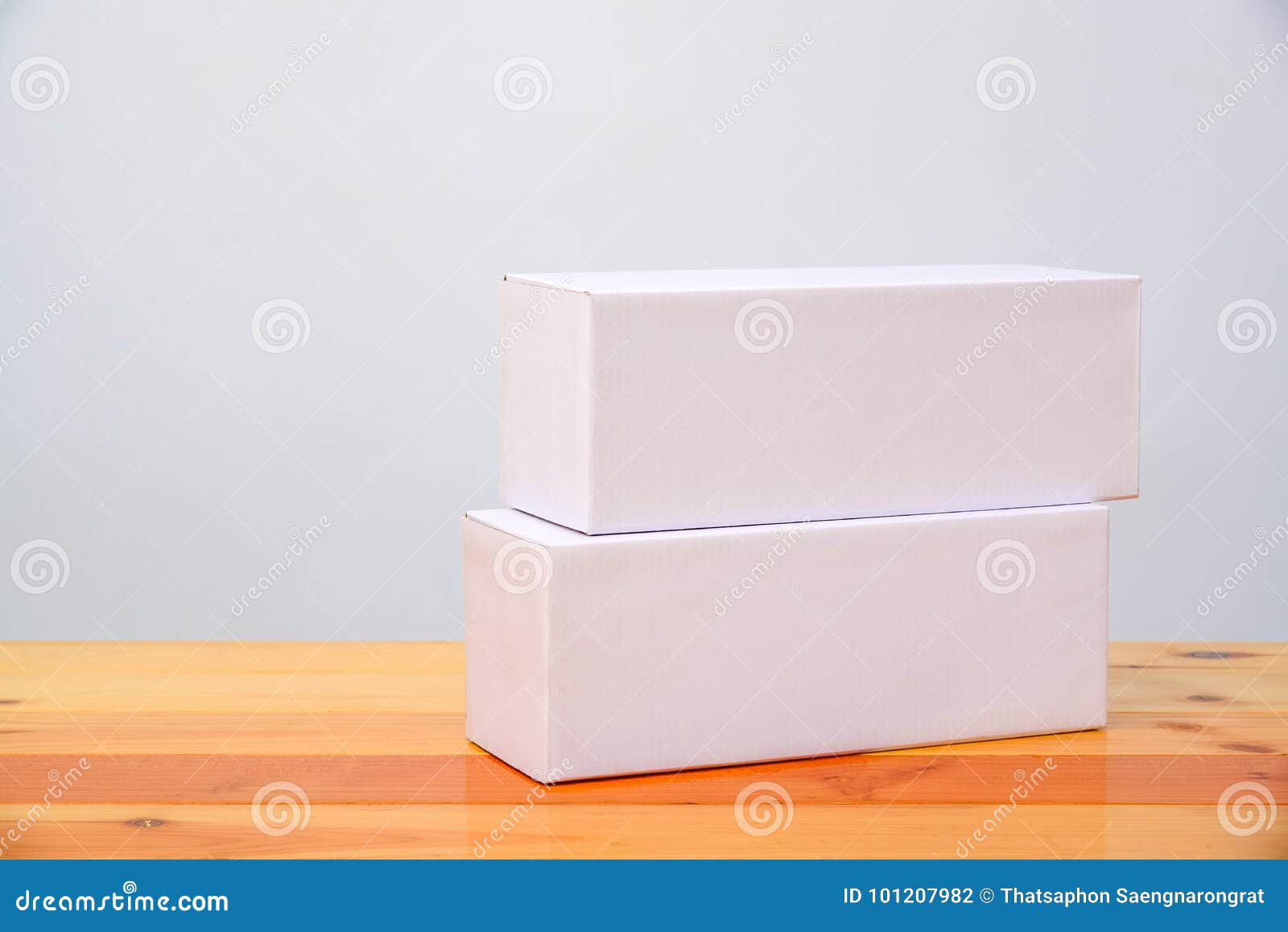 Empty Two Package White Cardboard Box for Long Items on Wooden T Stock ...