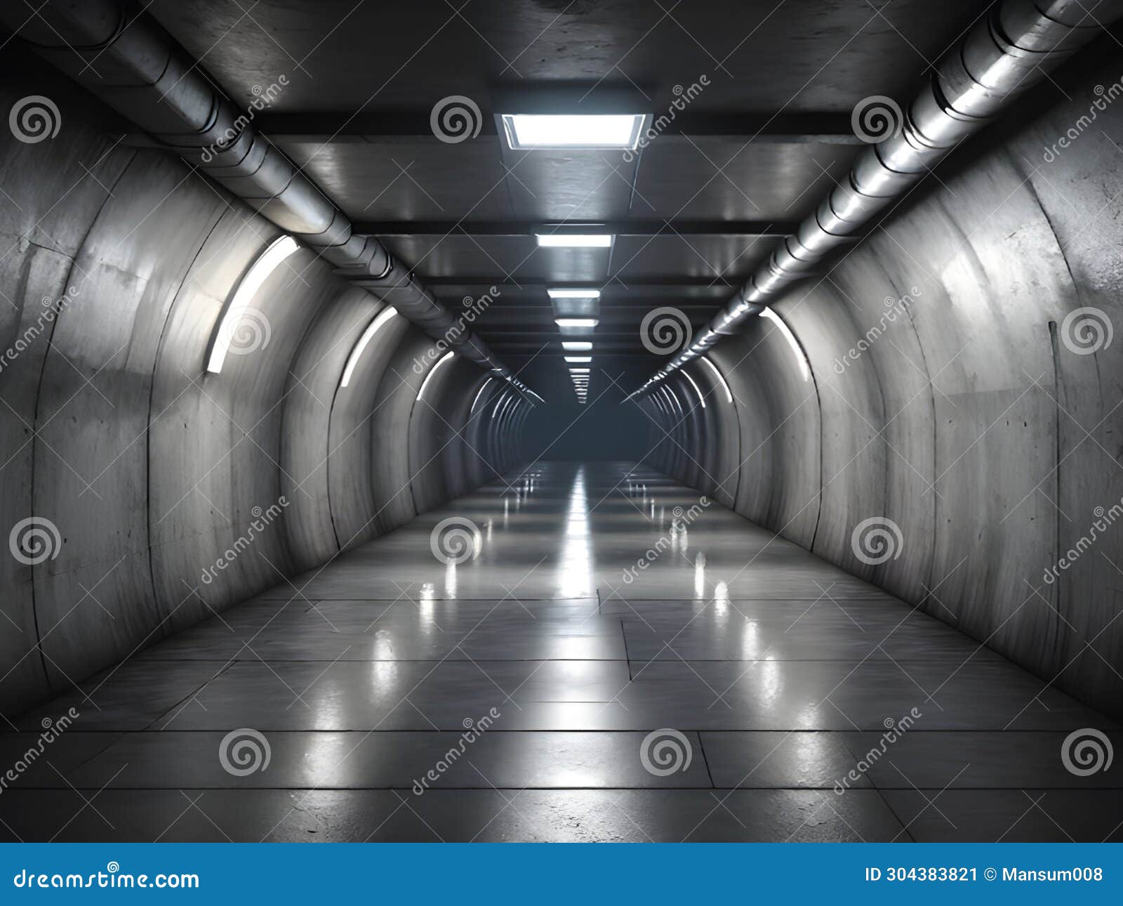 Empty Underground Underground Concrete Corridor with Light Stock ...