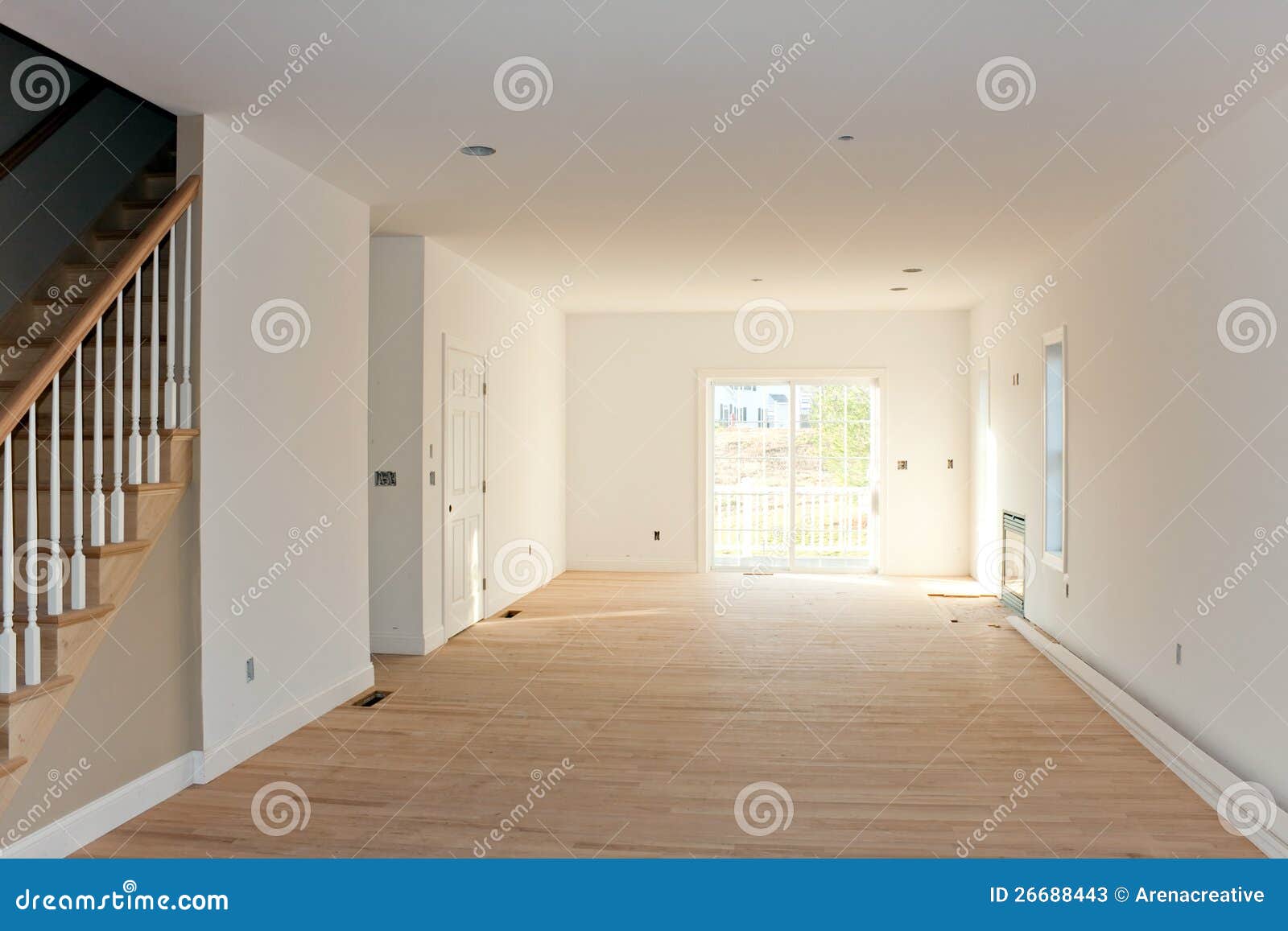 Empty Unfinished Home Interior Stock Image - Image of flooring, glass ...