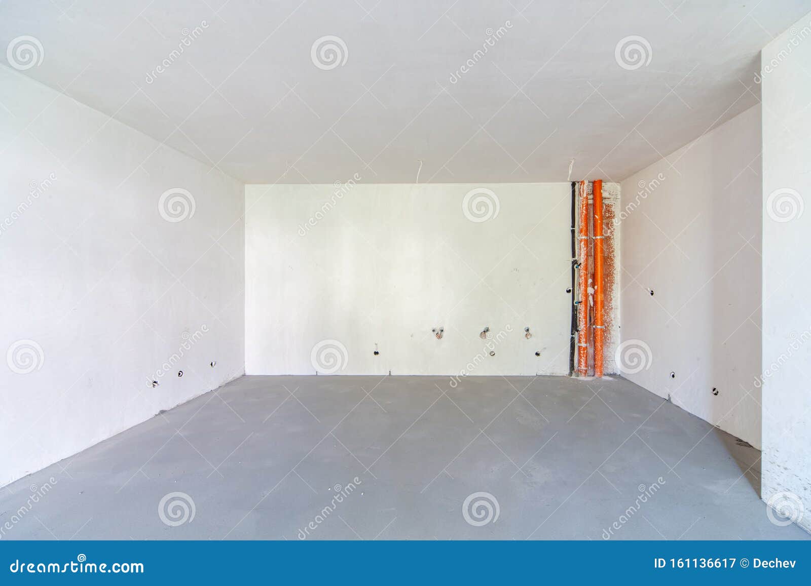 Unfinished Room Interior Of Building Under Construction. Brick Red ...