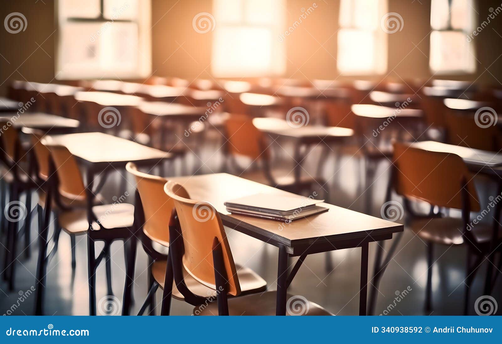 Empty University Classroom with Chairs and Tables Stock Illustration ...