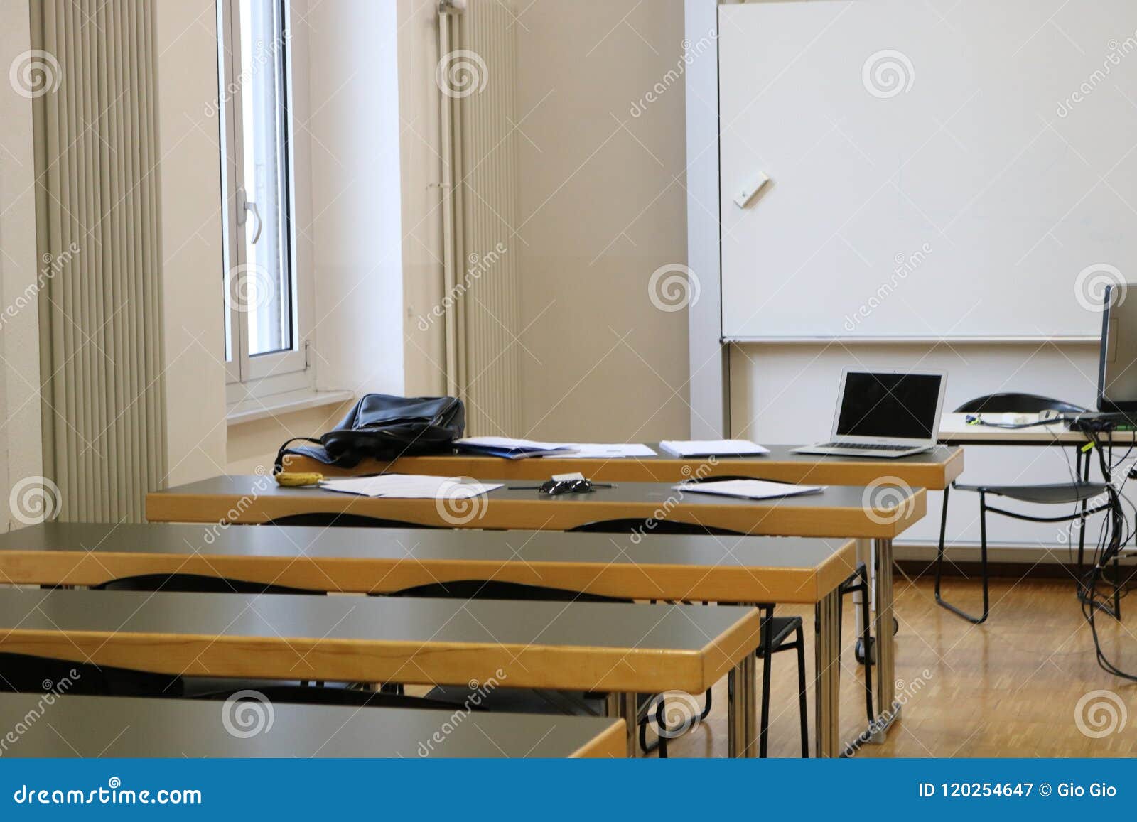 Tables and Chairs in a University Room Stock Image - Image of campus ...