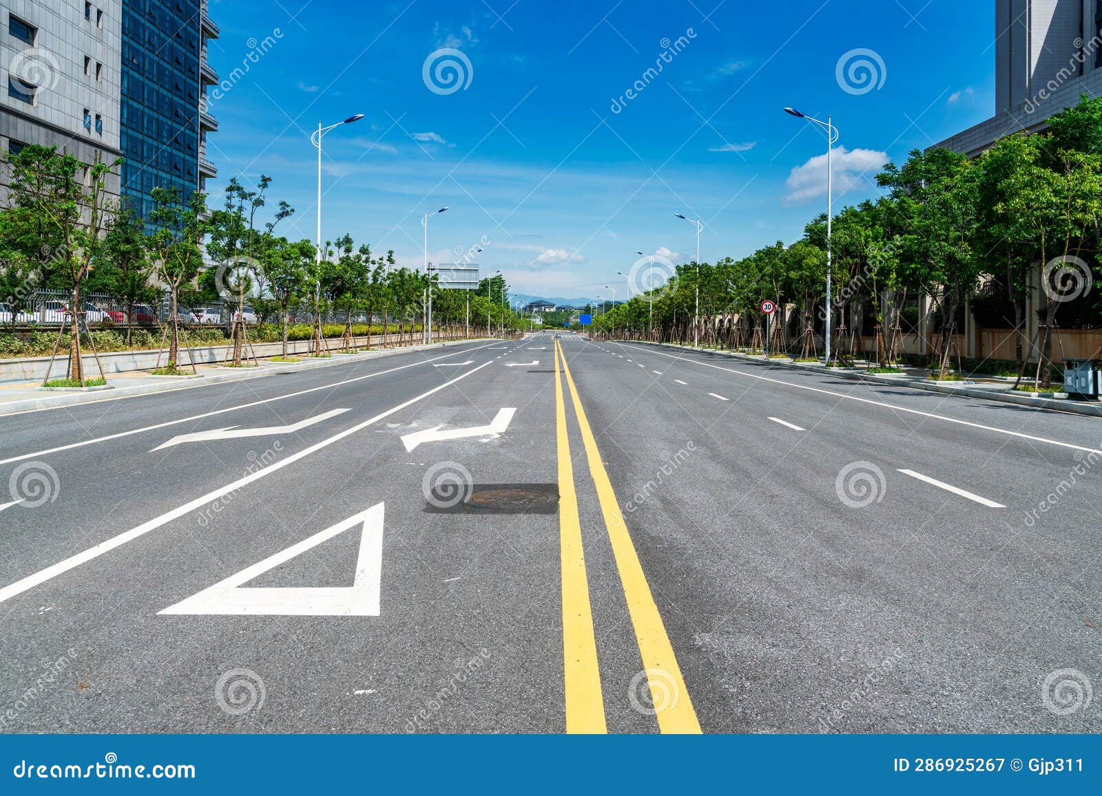 Empty Urban Road and Buildings Stock Image - Image of transportation ...