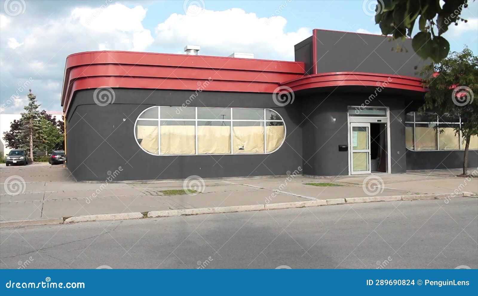 Empty Vacant Restaurant Store Storefront with Windows Covered from ...