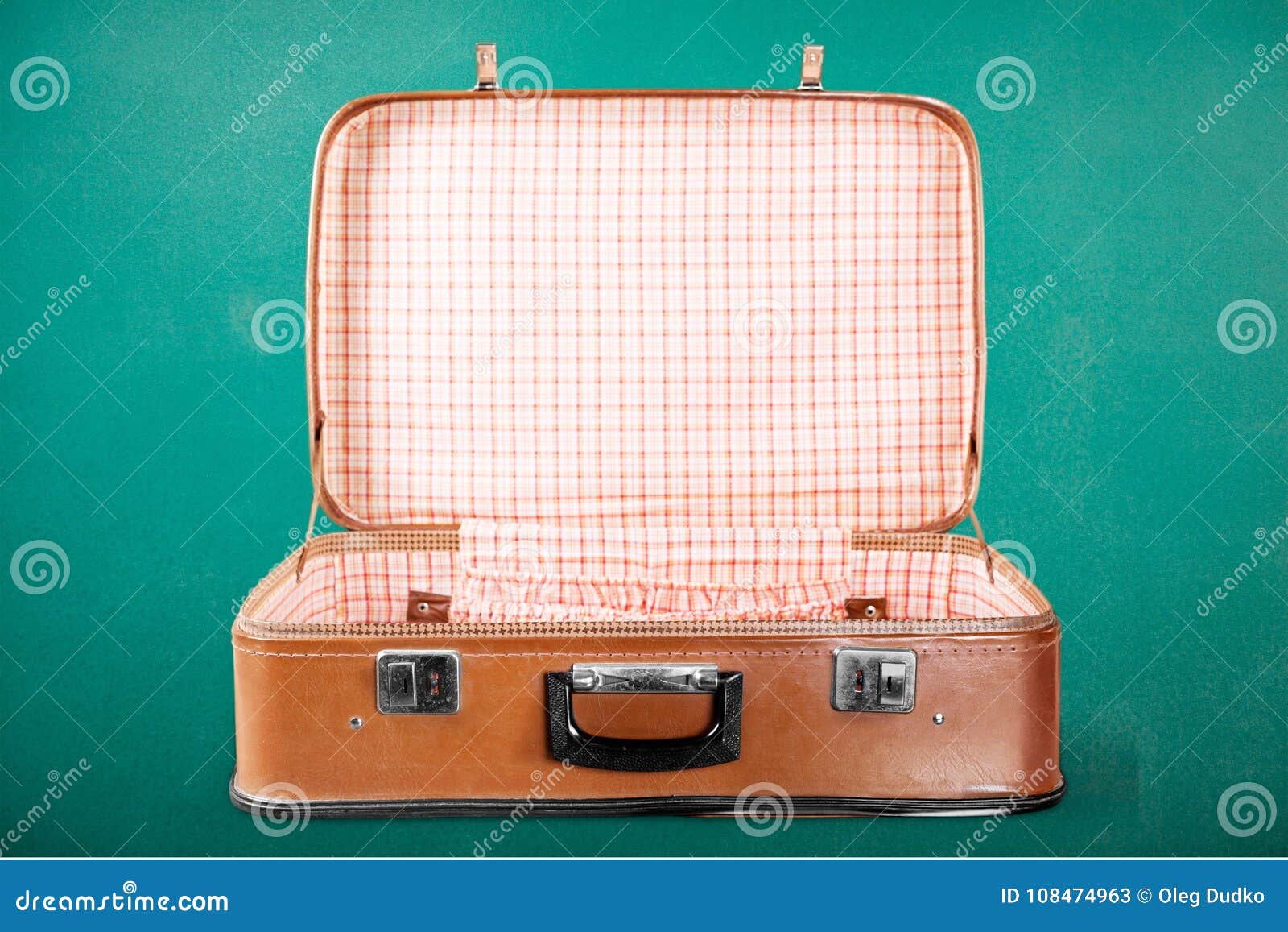 Empty Vintage Suitcase Open on Green Stock Image - Image of brown ...