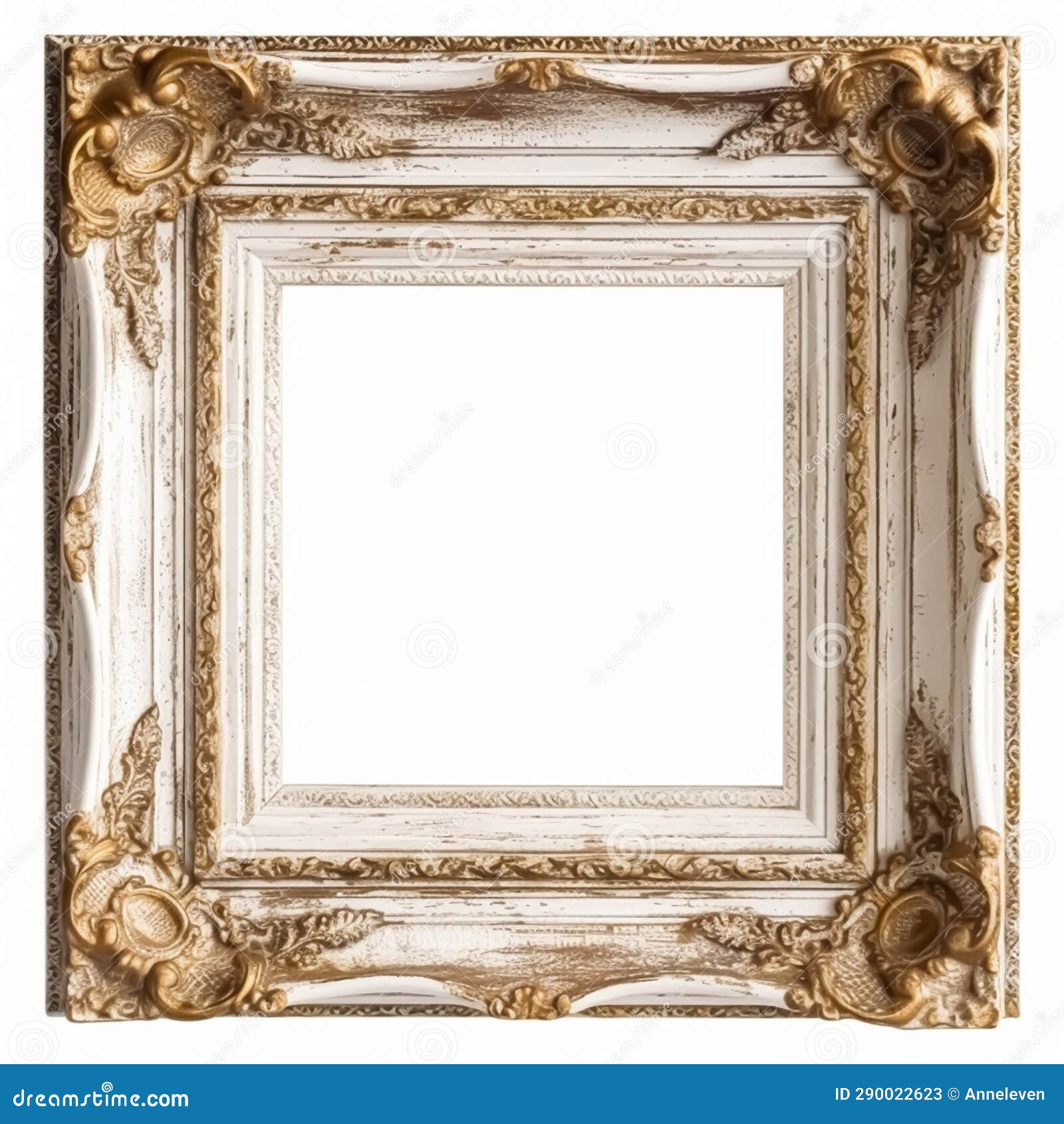 Empty Vintage White Wood Square Frame Isolated on White Background for ...