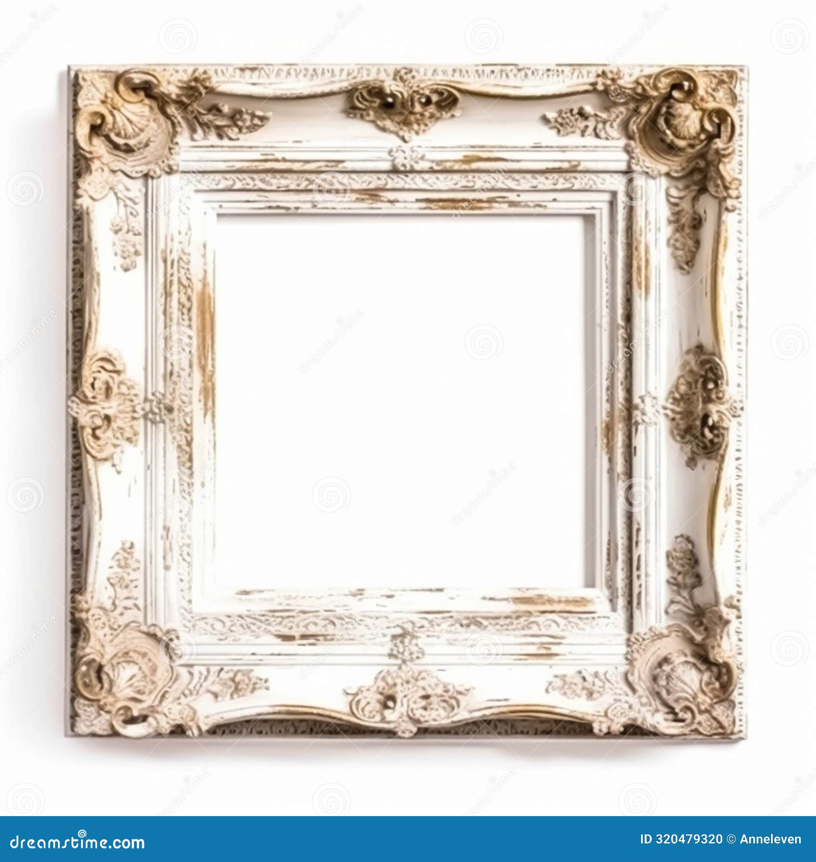Empty Vintage White Wood Square Frame Isolated on White Background for ...